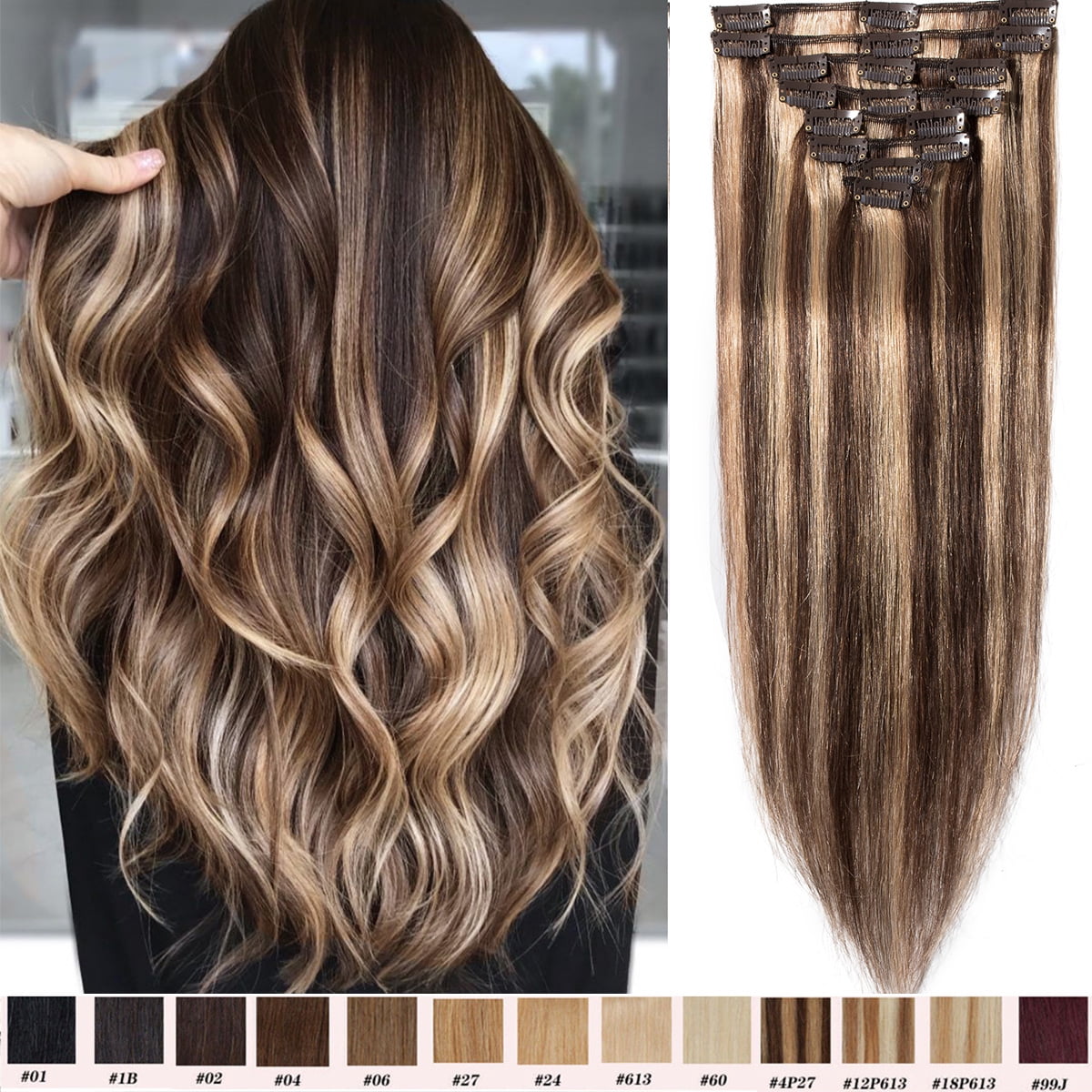 SEGO Clip in Hair Extensions Human Hair Full Head 100% Real Remy Thick ...
