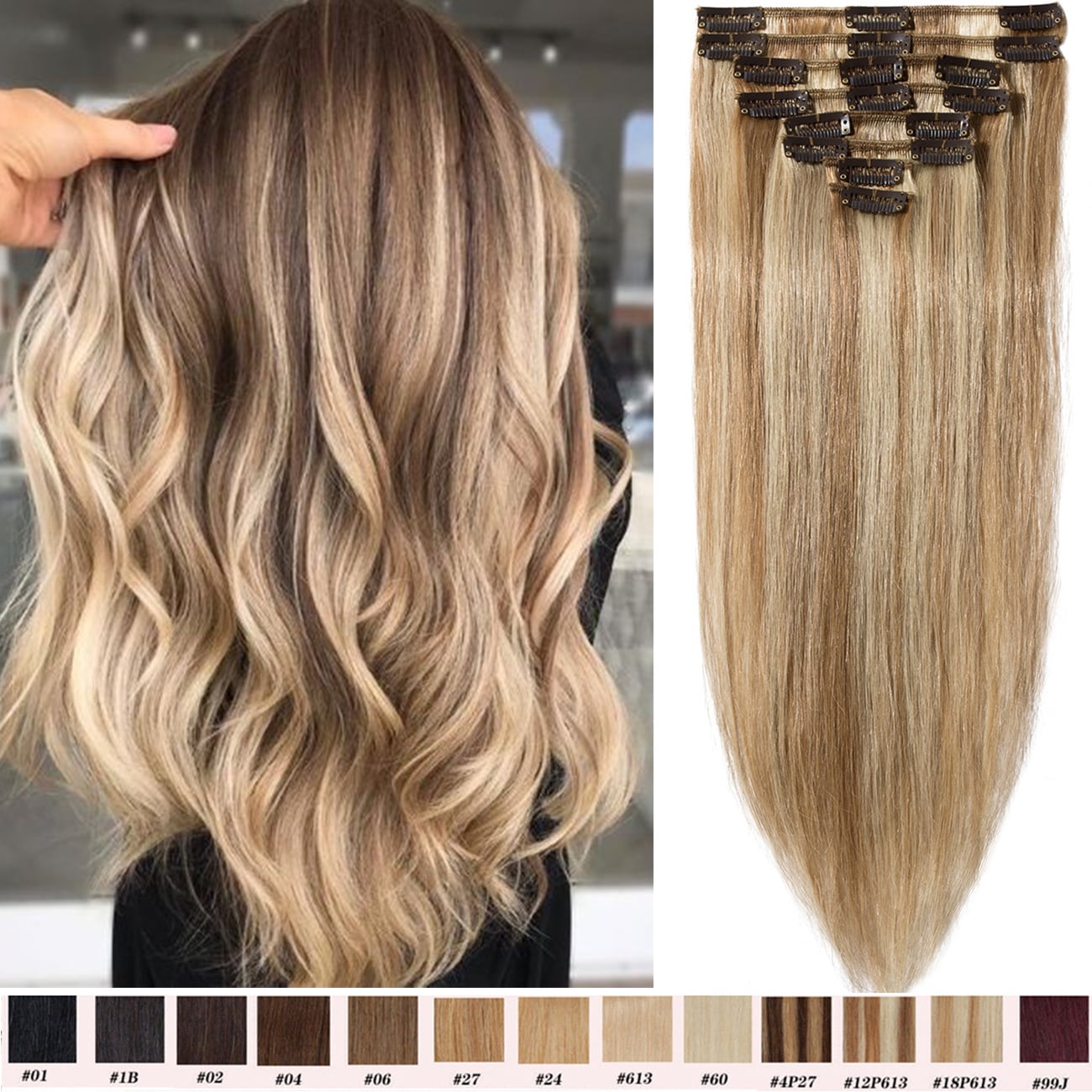 SEGO Clip in Hair Extensions Human Hair Full Head 100% Real Remy Thick ...