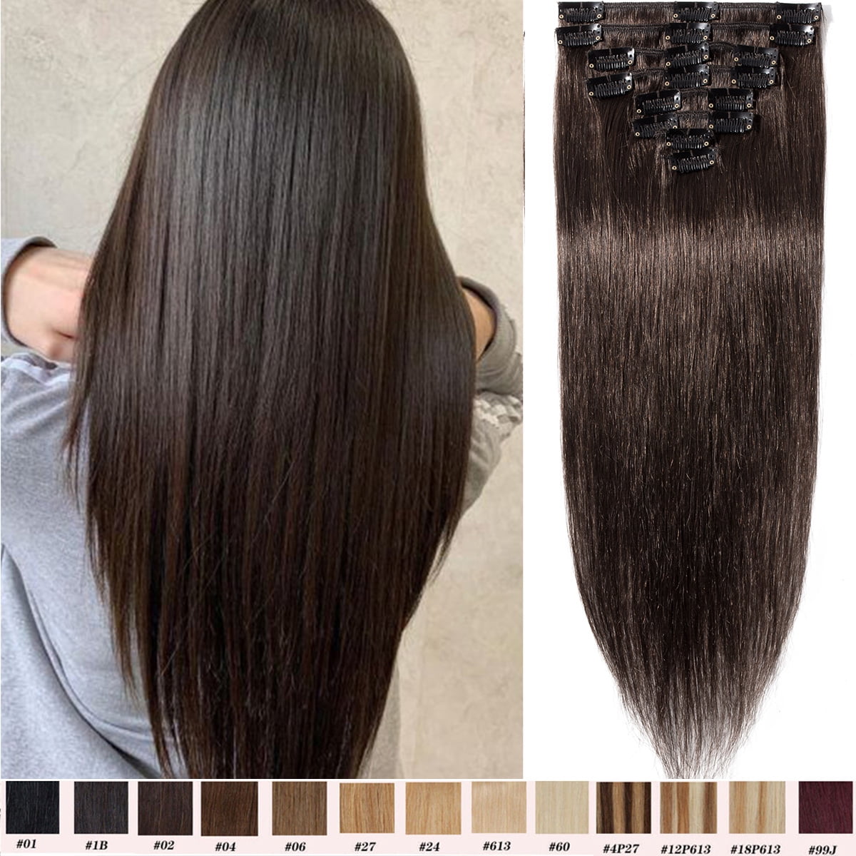 SEGO Clip in Hair Extensions Human Hair Full Head 100% Real Remy Thick ...