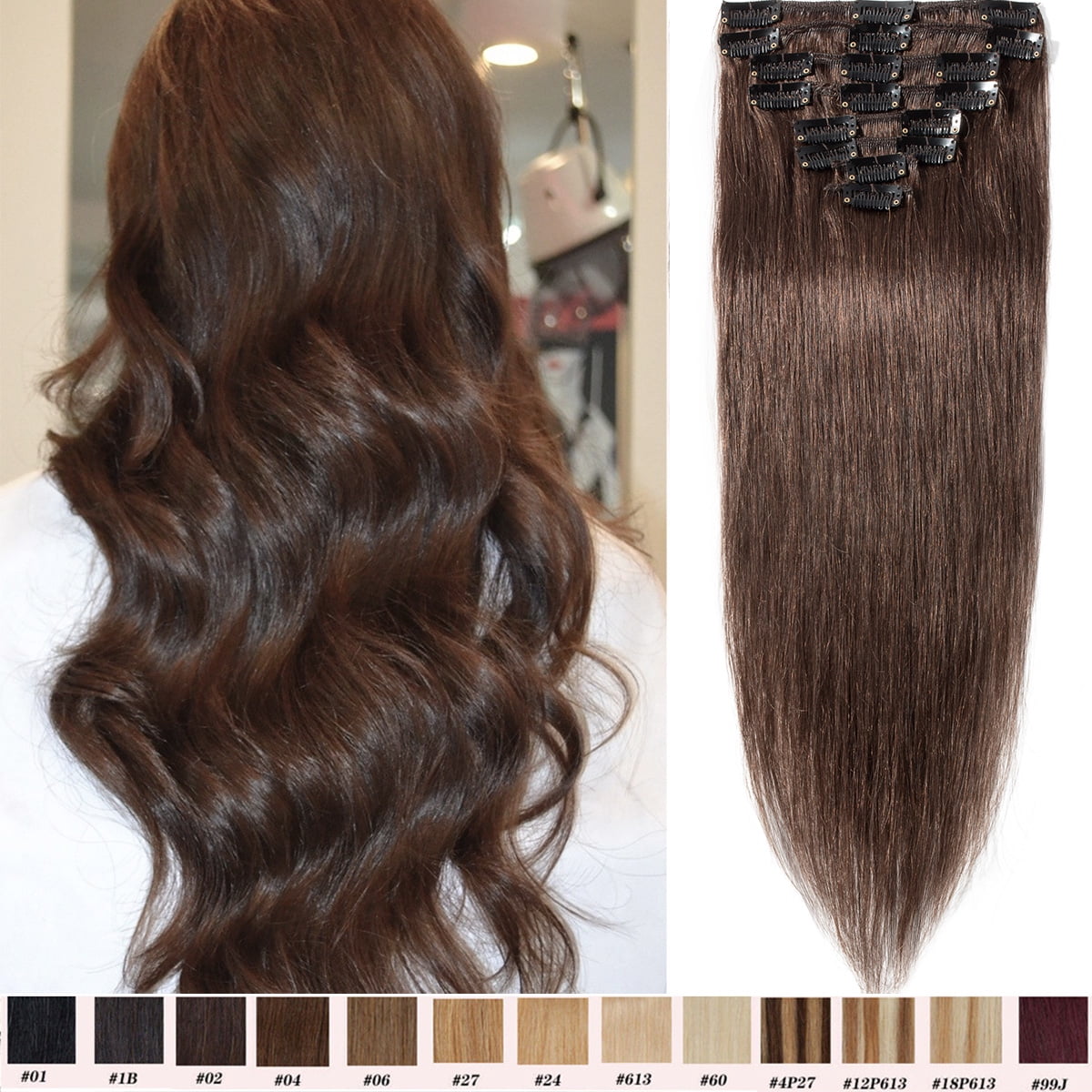 SEGO Clip in Hair Extensions Human Hair Full Head 100% Real Remy Thick ...
