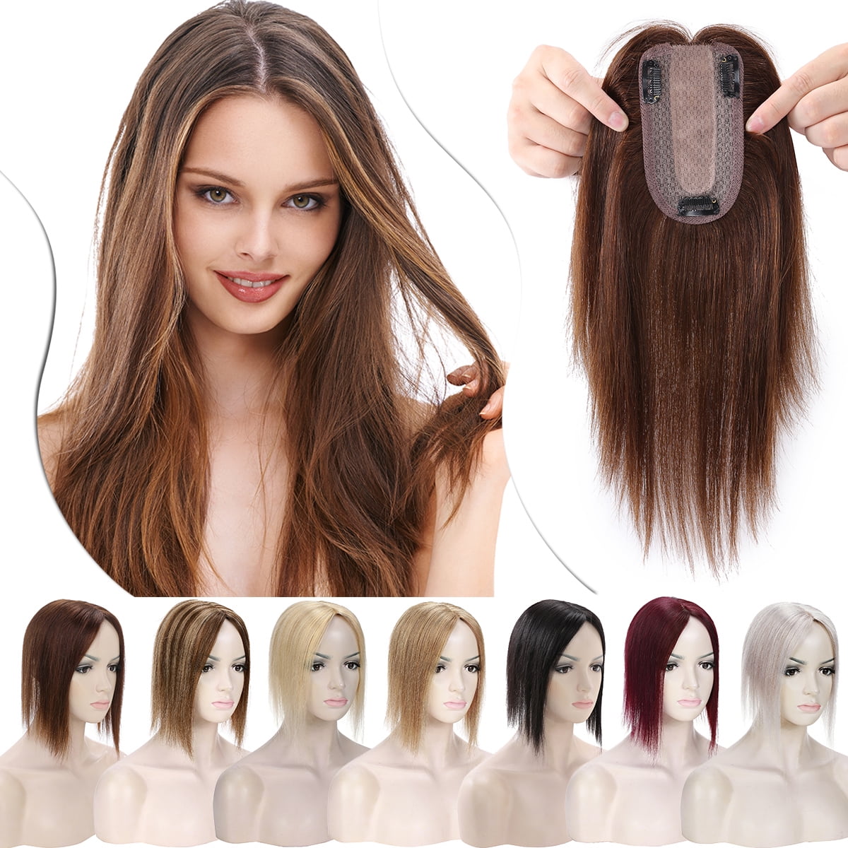 SEGO Clip in Hair Extensions Human Hair Toppers 100% Real Human Hair ...