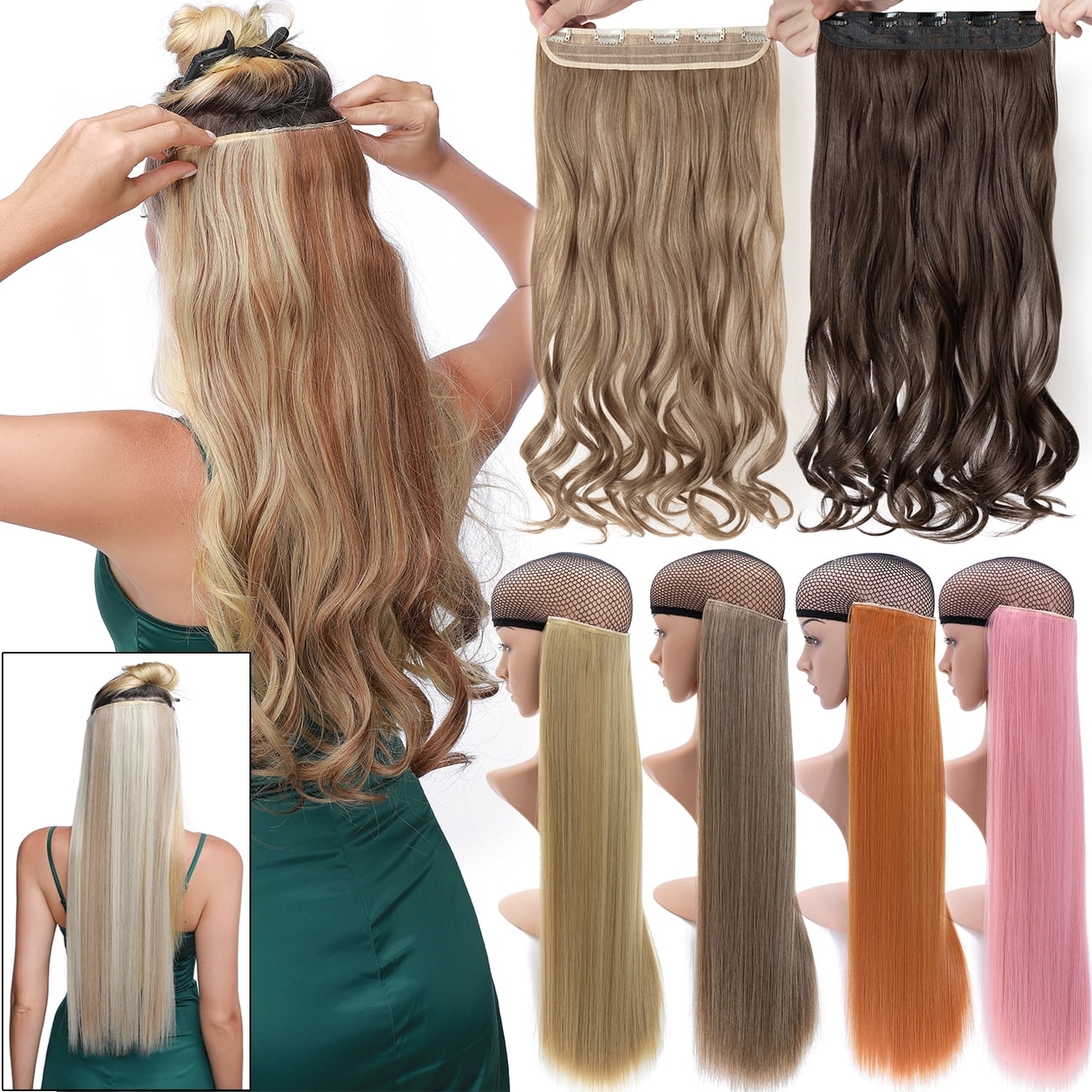 SEGO Clip in Hair Extensions as Human Real Curly Long Wavy Hairpieces ...