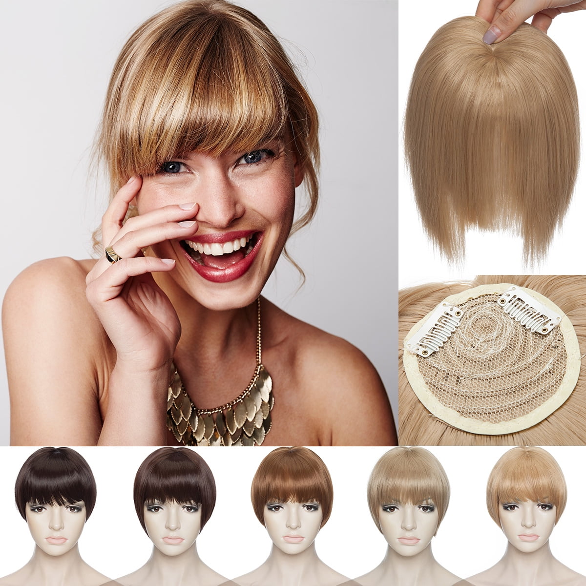 SEGO Clip in Hair Extensions with Fake Hair Bangs Synthetic Hair Topper ...