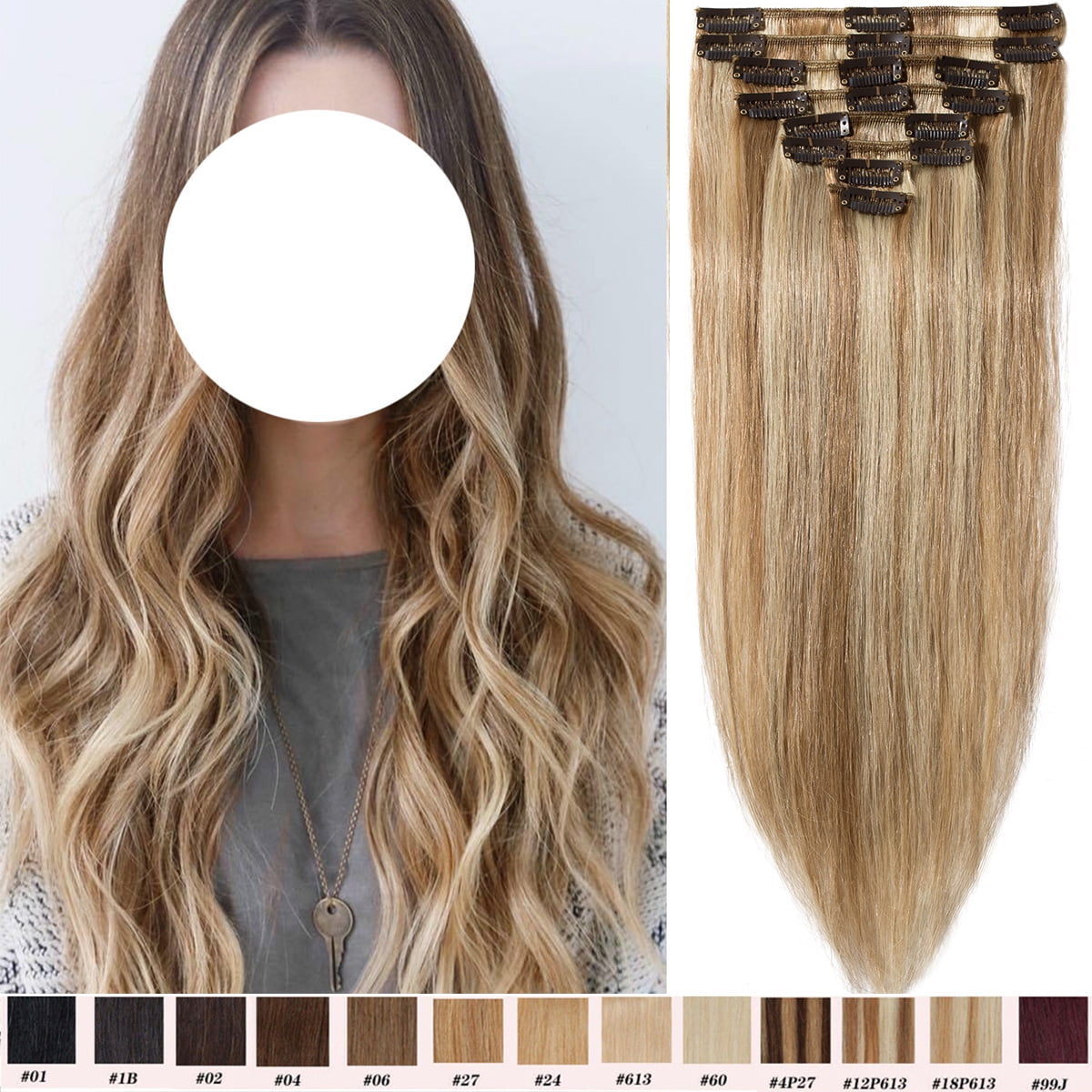 SEGO Clip in Human Hair Extensions Full Head 100% Real Remy Thick Hair ...