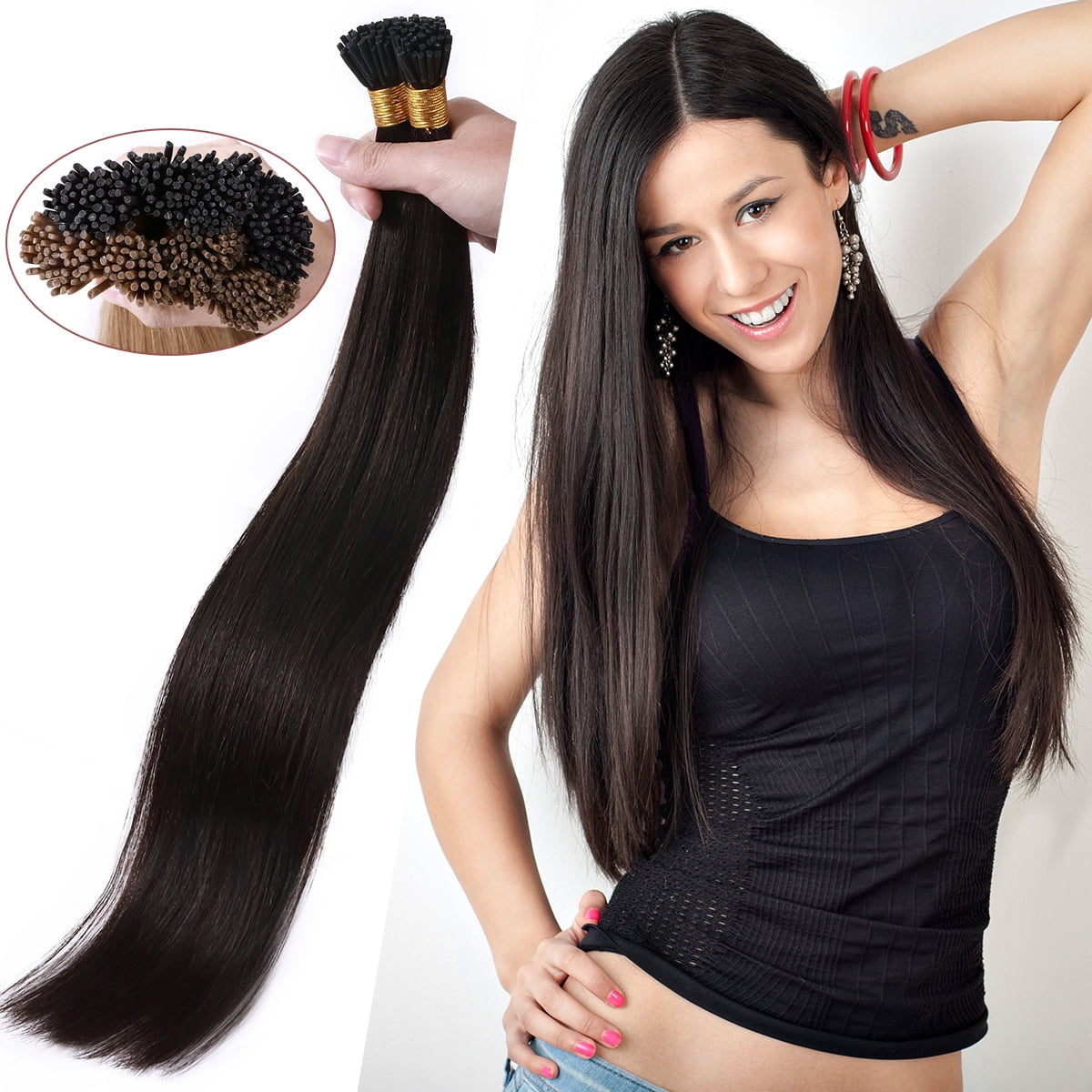SEGO I Tip Hair Extensions Human Hair Highlight Remy Straight Ombre ...