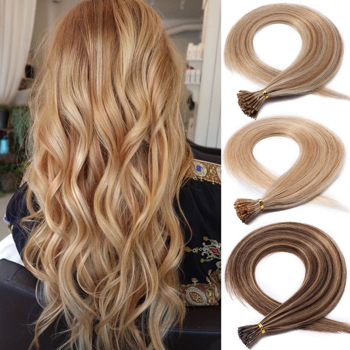 SEGO I Tip Human Hair Extensions Cold Fusion off Black 100 Strands Soft ...