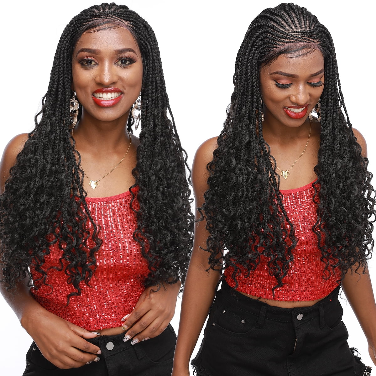 SEGO Long Curly Braided Lace Front Wigs for Women African Curls Ends ...