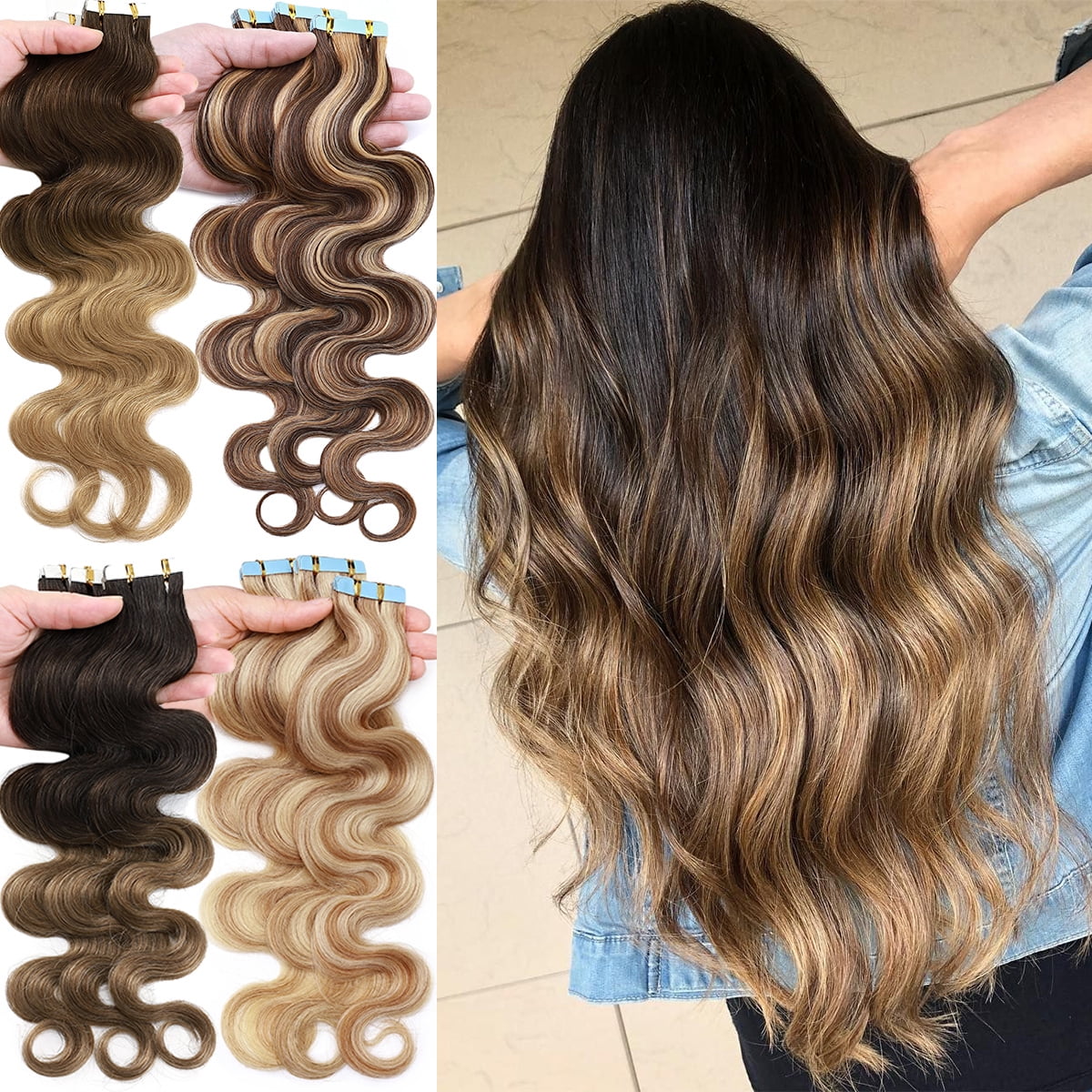 SEGO Ombre Tape In Human Hair Extensions Deep Wave 100% Remy Human Hair ...