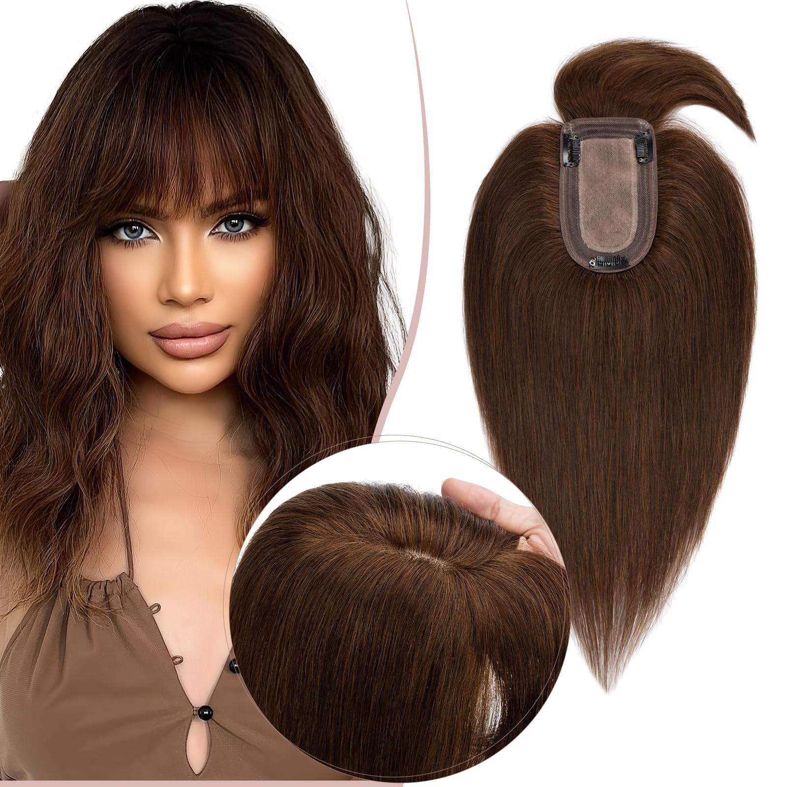 SEGO Pro Human Hair Topper with Bangs Hair Toppers for Women Real Human ...