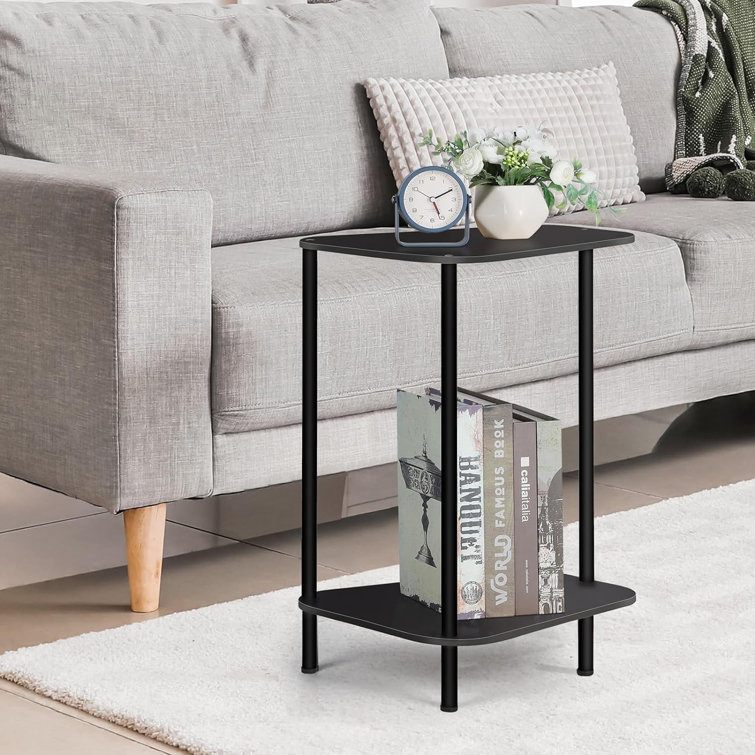 SEHERTIWY Black end Tables Set of 2 for Small Spaces, Side Table with 2 ...
