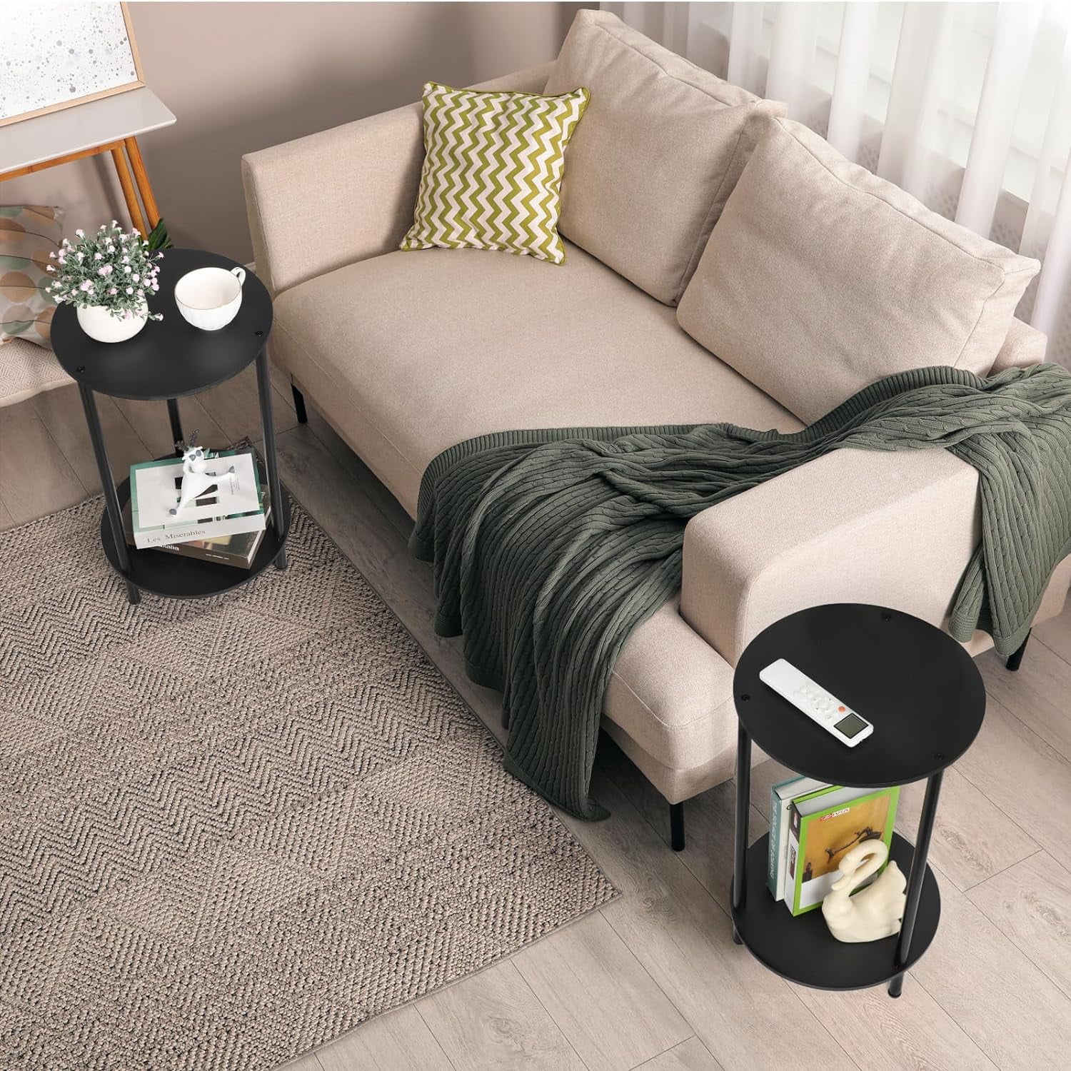 Small Round Side Table, 2 Tiers Farmhouse End Tables, Set of 2 Accent ...