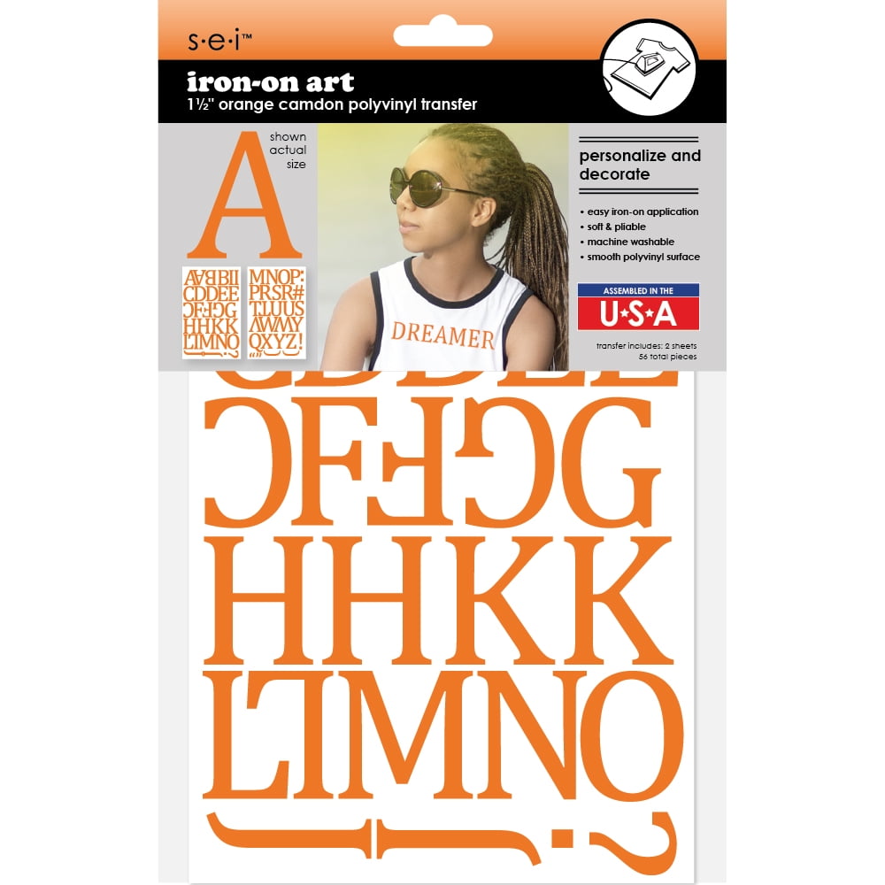 SEI 1.5 inch Camdon Iron-on Heat Transfer Poly Letters, Orange ...