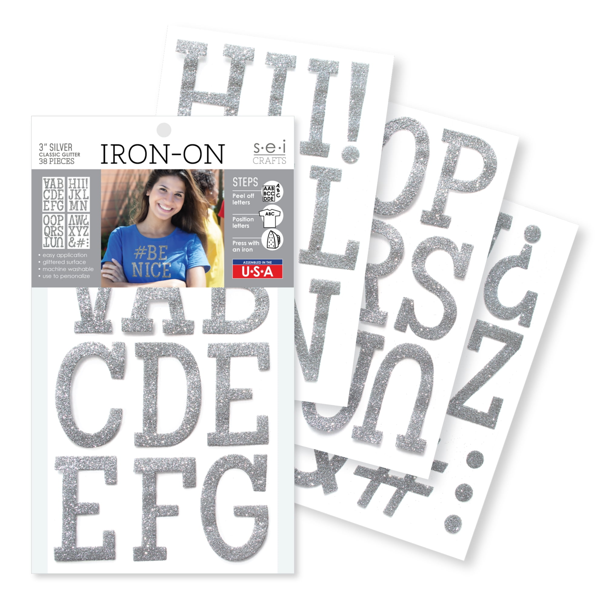 SEI 3 Inch Iron-on T-shirt Letters, Classic Glitter Letter Heat ...