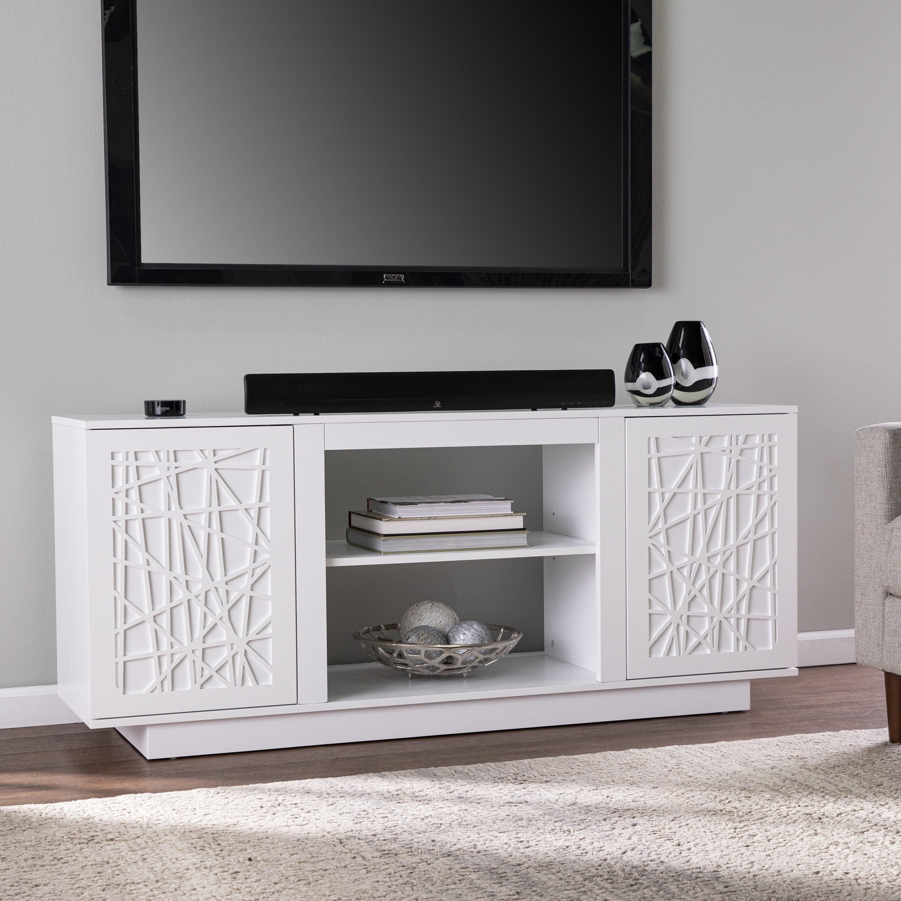 SEI Canterdale Contemporary style Two-Door Media Cabinet in White ...