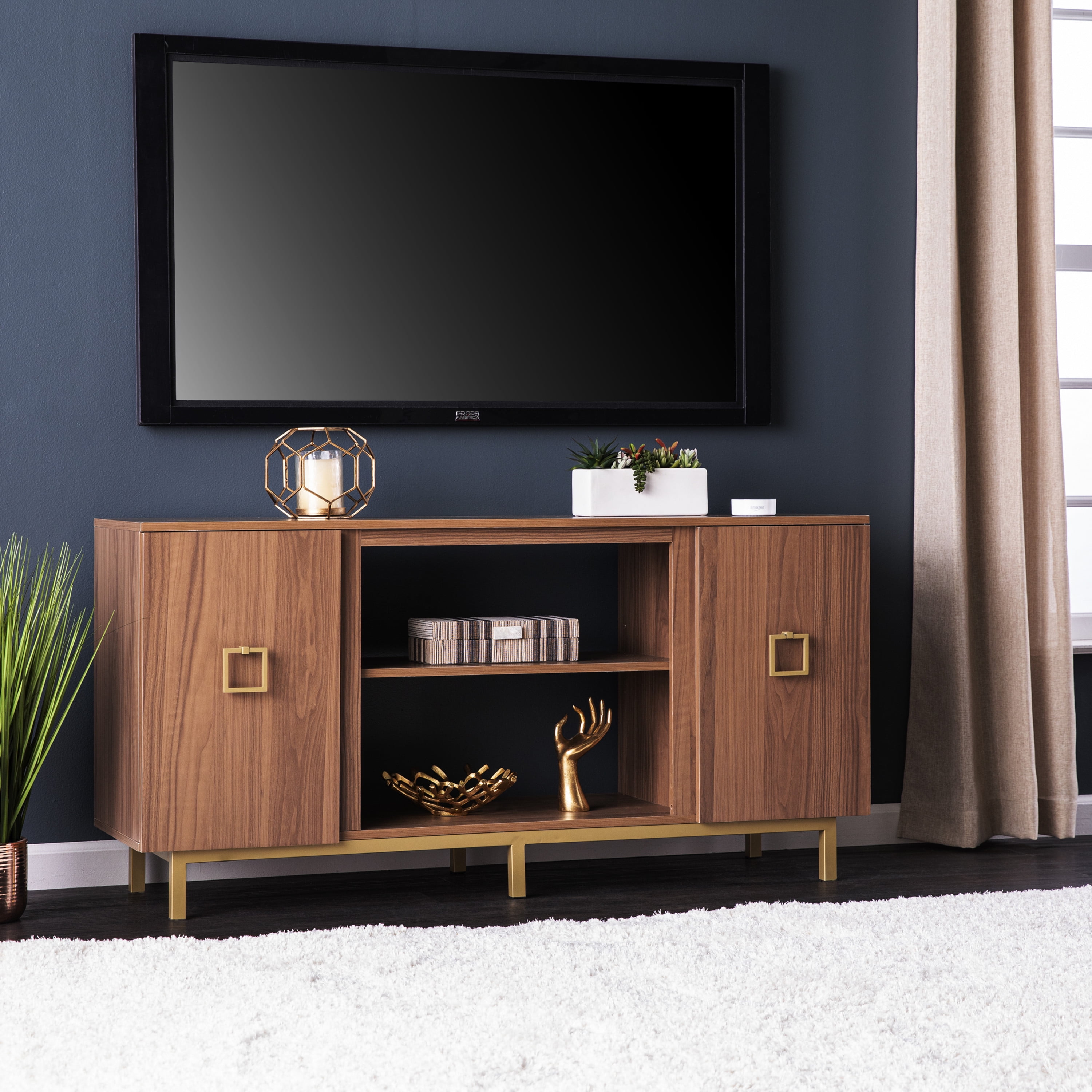 SEI Coniston Transitional style Media Console w/ Storage in Natural and ...