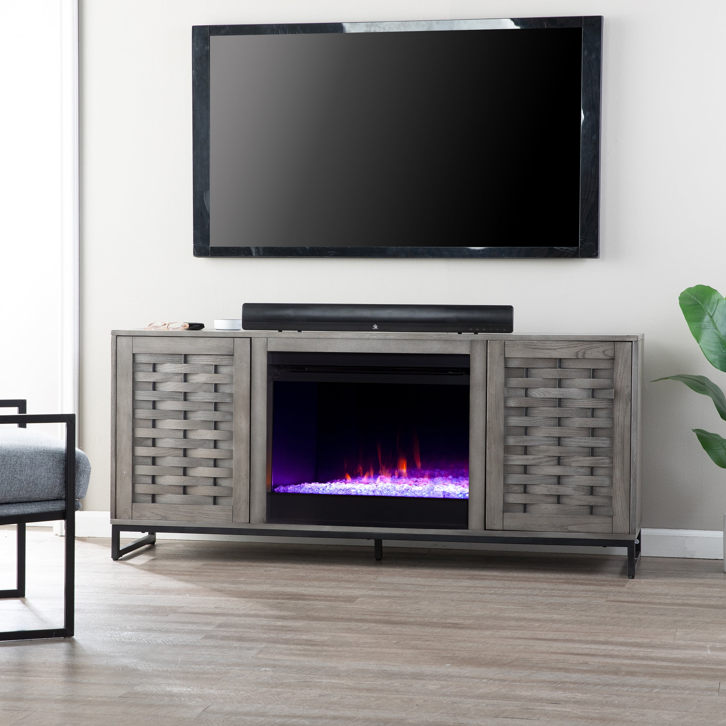 SEI Furniture Akehurst Color Changing Fireplace with Media Storage 58 x ...