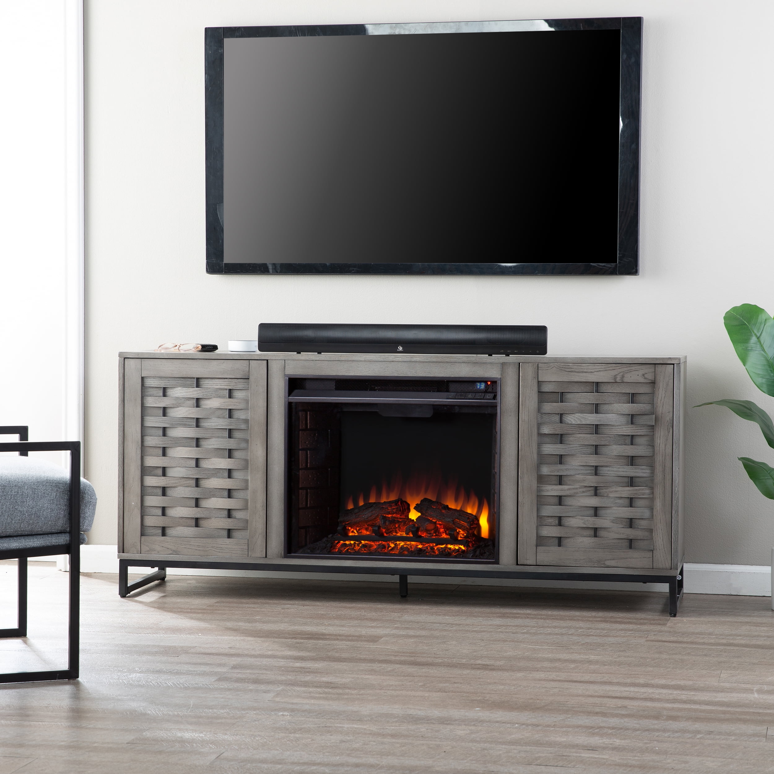 SEI Furniture Akehurst Electric Fireplace with Media Storage 58 x 26.75 ...