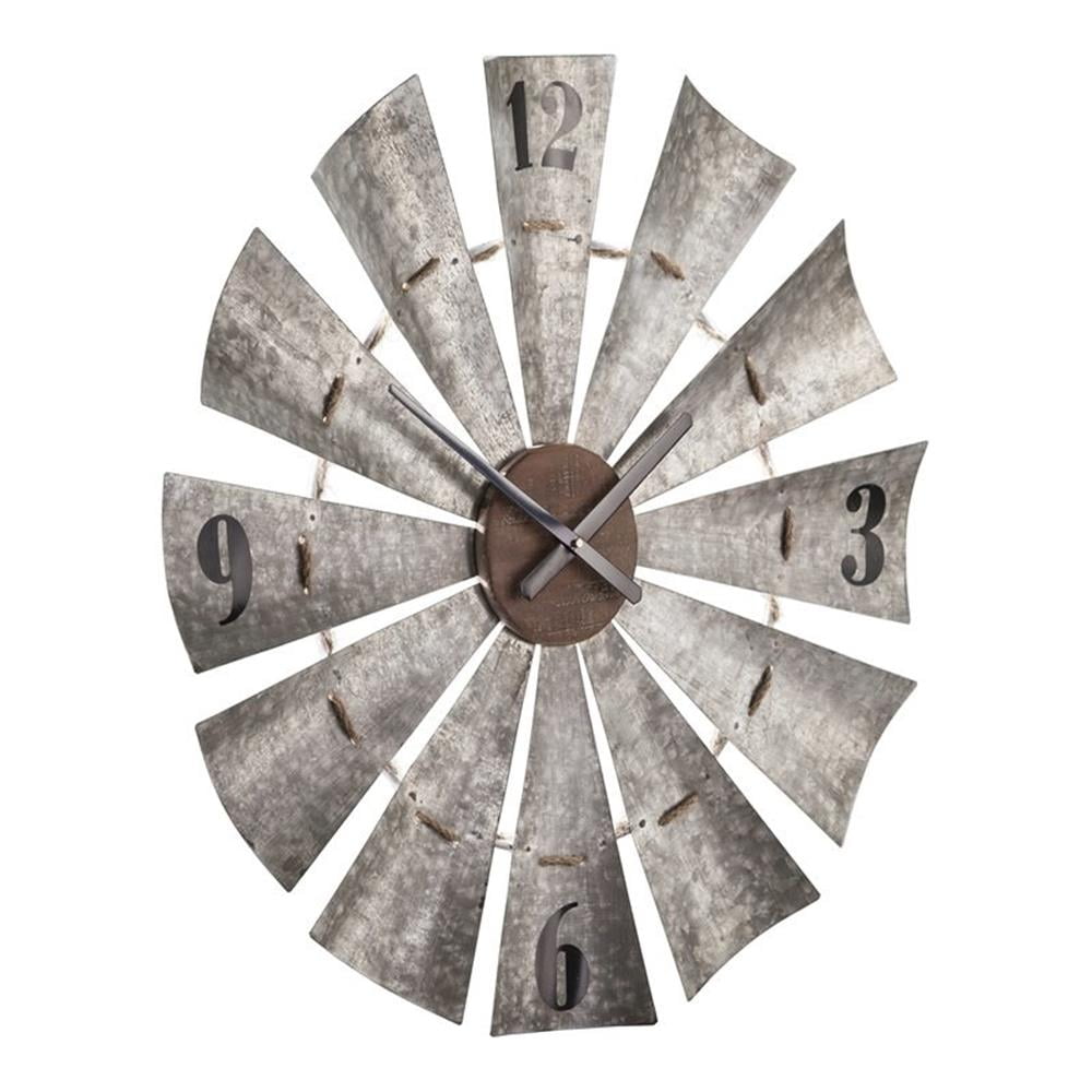 SEI Furniture Brevan Oversized Windmill Wall Clock in Galvanized ...