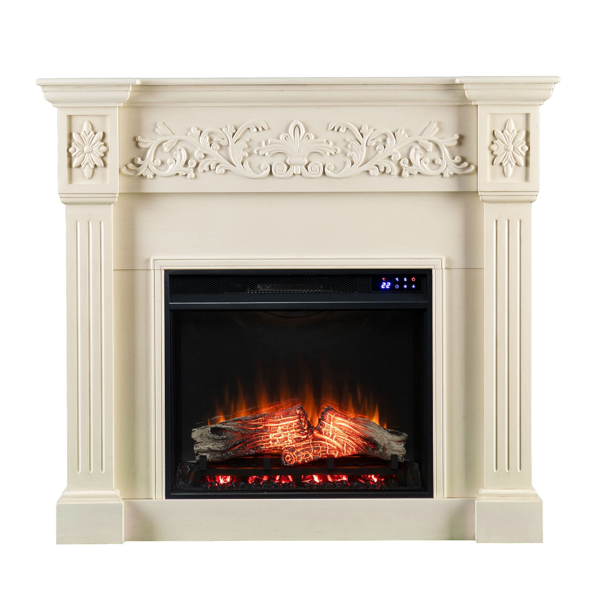 SEI Furniture Calvert Carved Touch Screen Electric Fireplace in Creamy ...