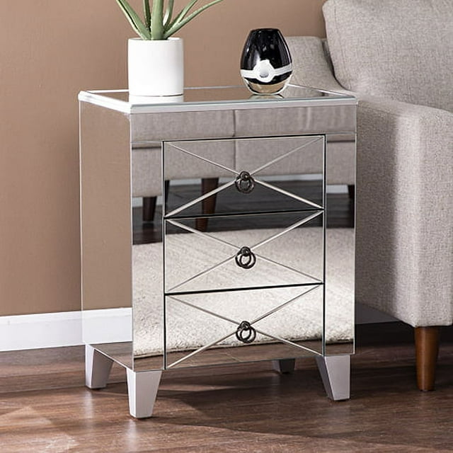SEI Furniture Cresheim Mirrored End TableWith Drawers 20.25 x 26.25 ...