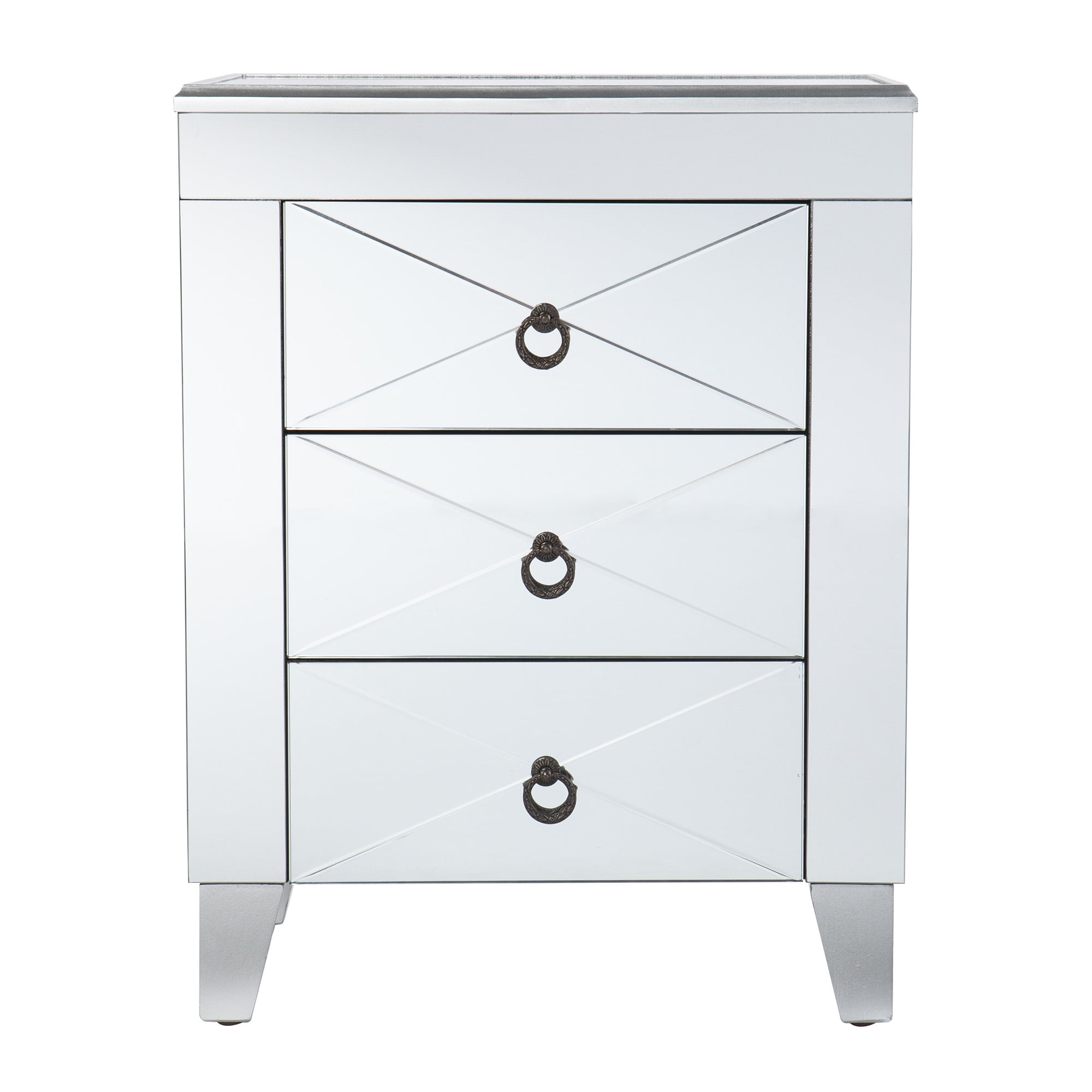 SEI Furniture Cresheim Wood-Mirror End Table with Drawers in Silver ...