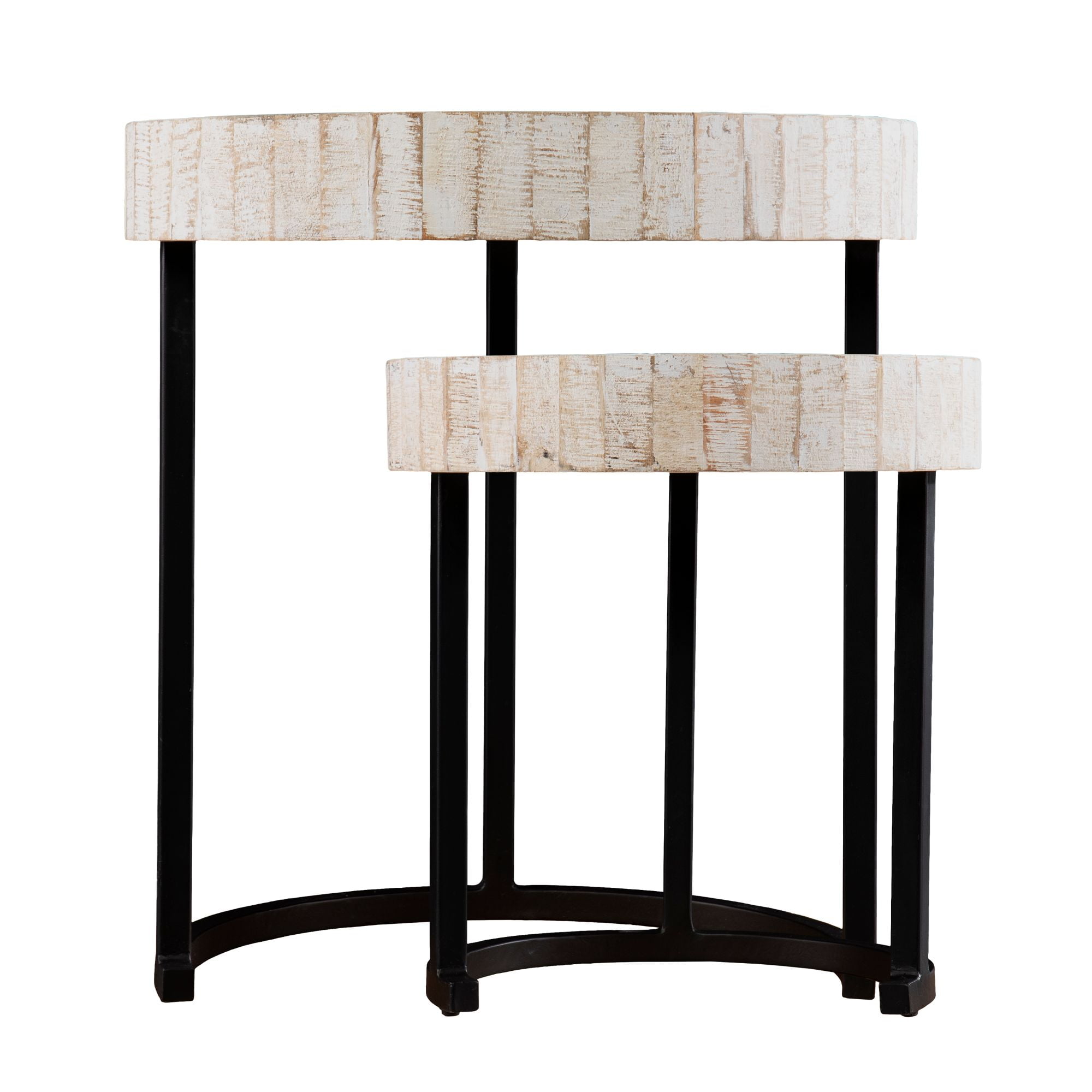 SEI Furniture Kennerly Iron/Wood Nesting Circle Side Tables, 20-3/4"H x ...