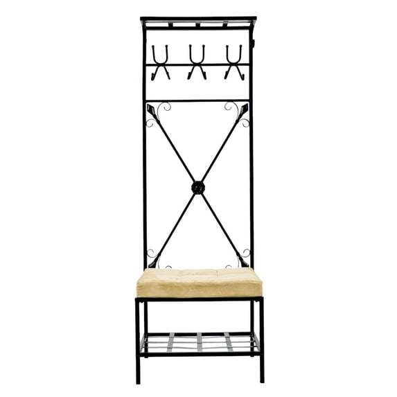 SEI Furniture Leon Shoe Shelf Cushioned Entryway Storage Rack-Bench ...
