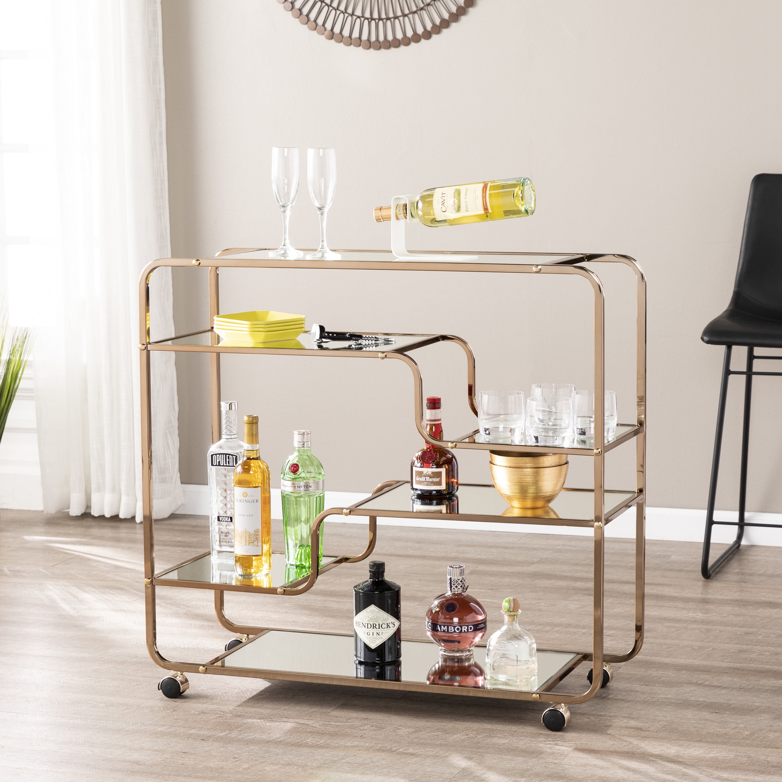 SEI Furniture Maylynn Midcentury Modern indoor Bar Cart in Mirrored ...
