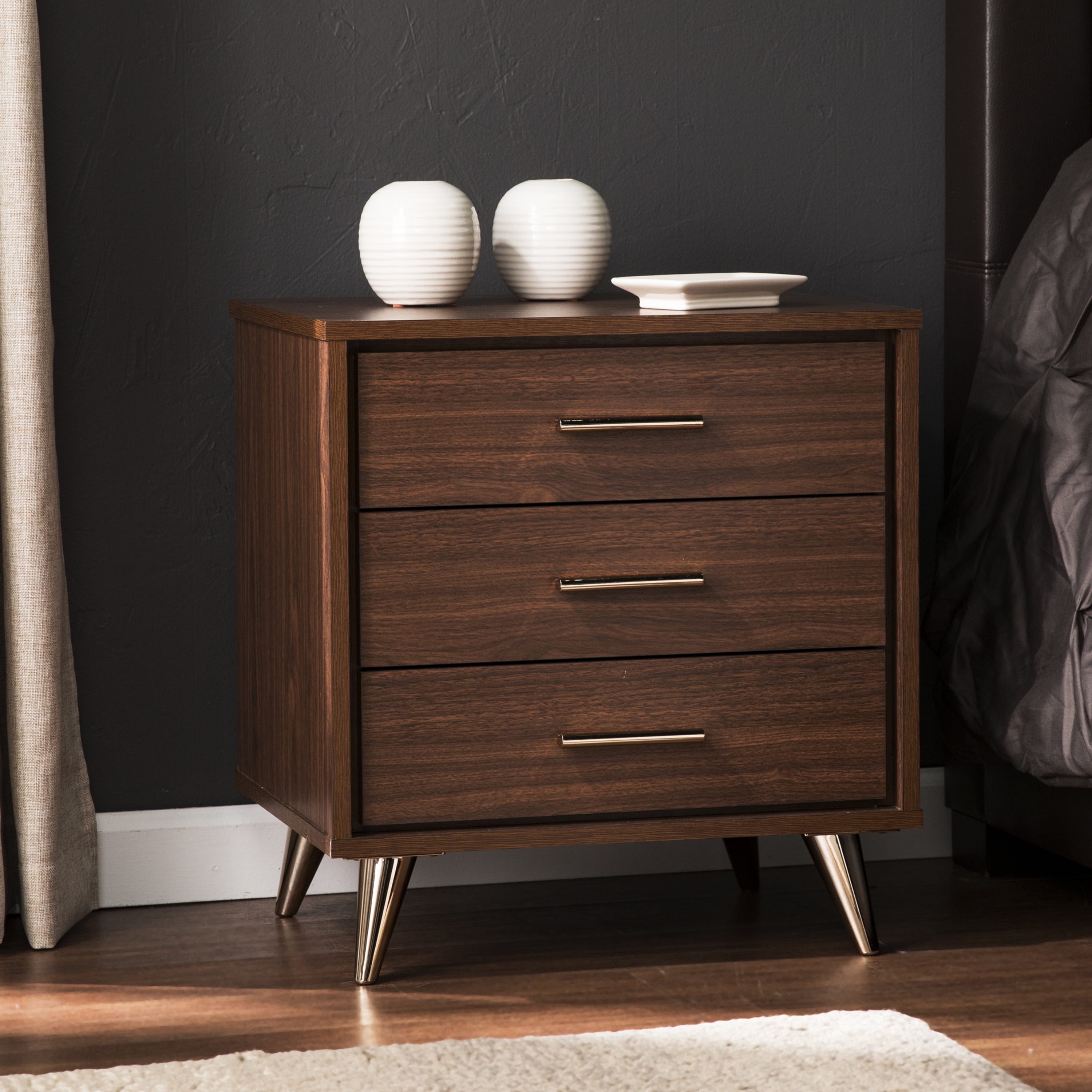 SEI Furniture Oren Modern Bedside Table with Drawers 19.75 x 21.5 Freestanding Nightstands ...