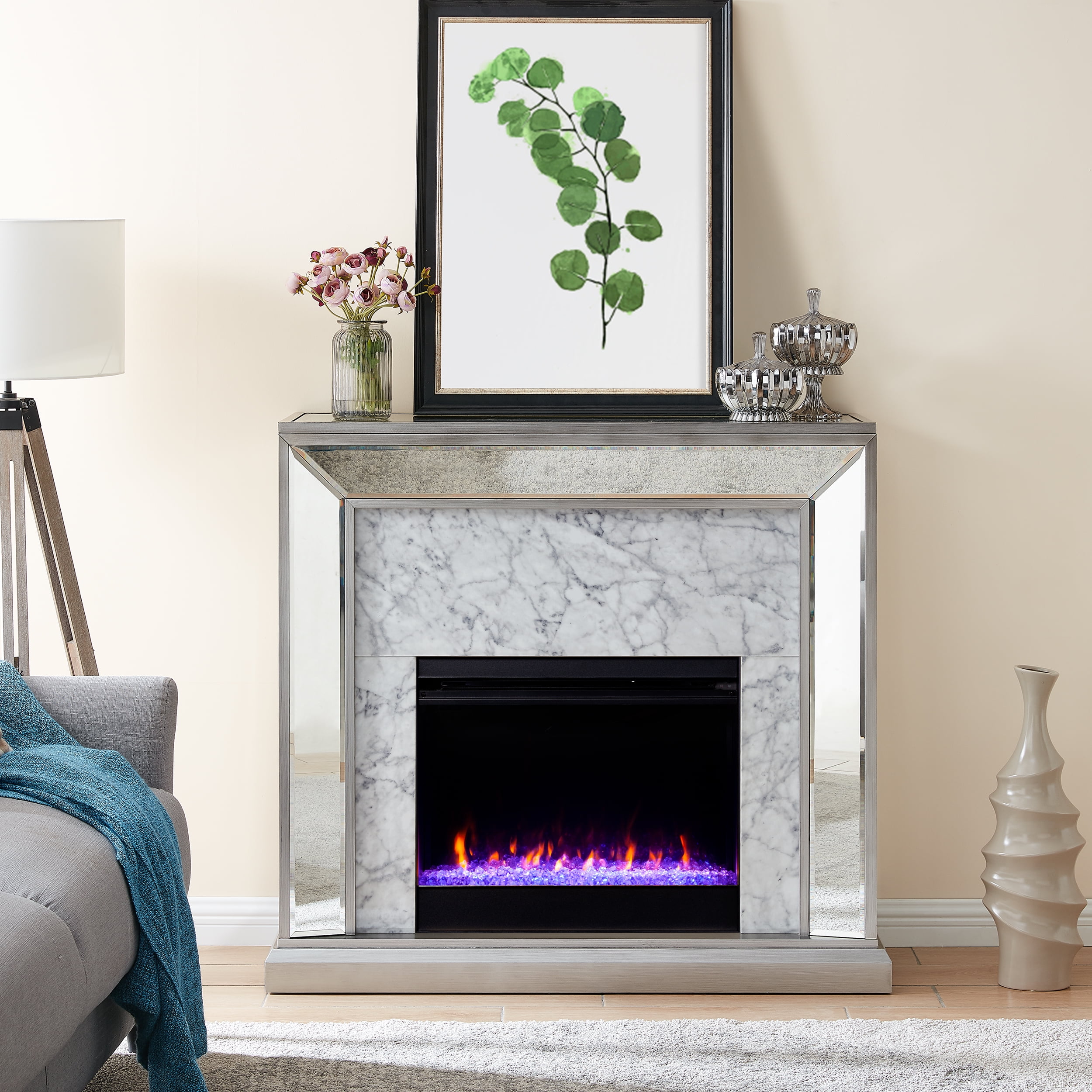 SEI Furniture Shroplynn Freestanding Mirrored Electric Fireplace in ...