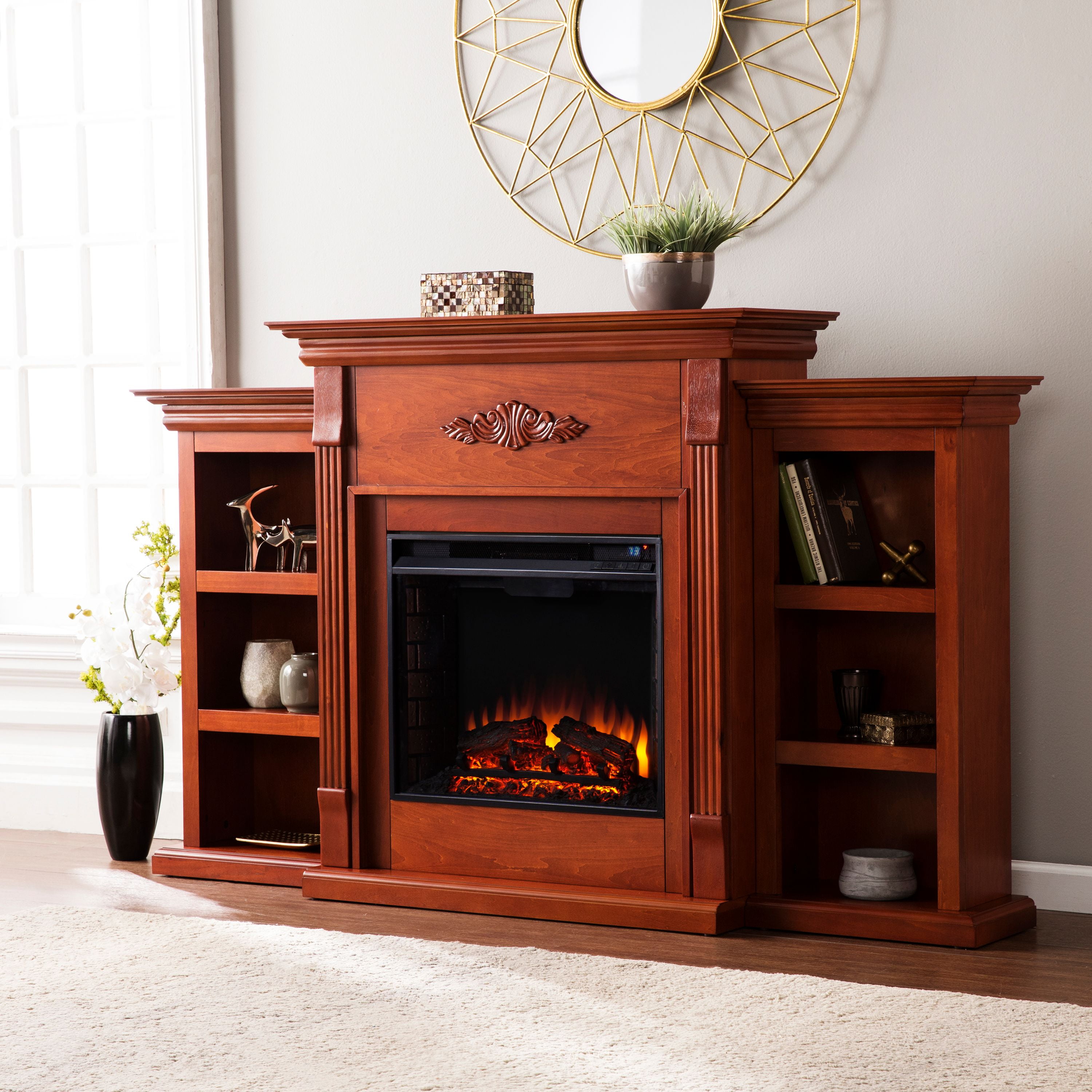 SEI Furniture Tennyson Electric Fireplace with Bookcases Classic ...