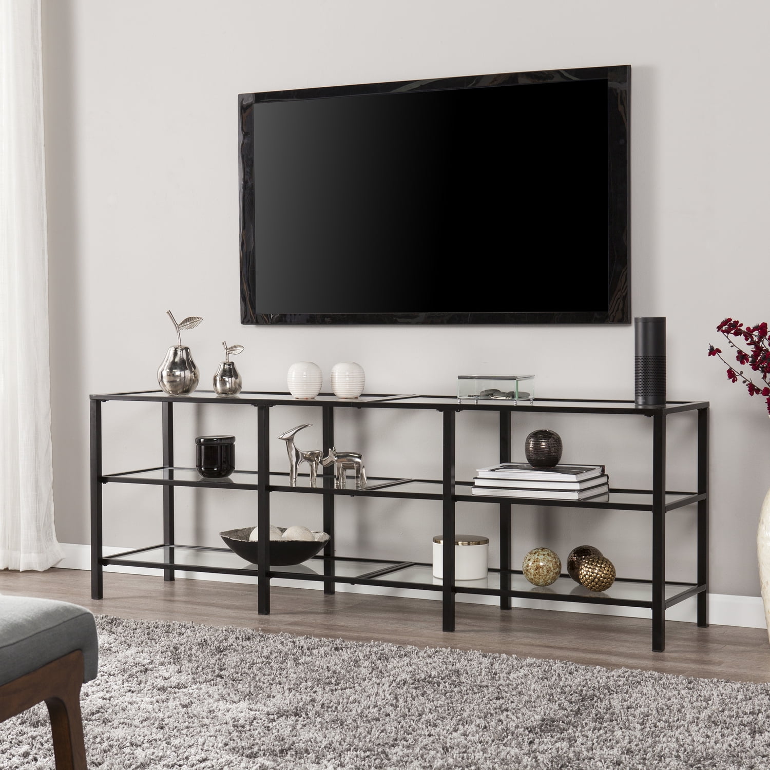 SEI Furniture Tyler Transitional Metal and Glass TV Stand in Matte ...