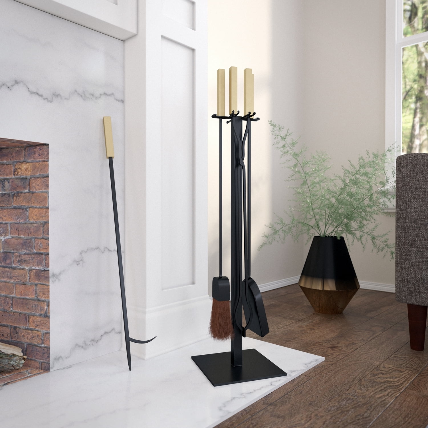 SEI Furniture Vancedale Modern Fireplace Tools in Gold/Black (Set of 4 ...