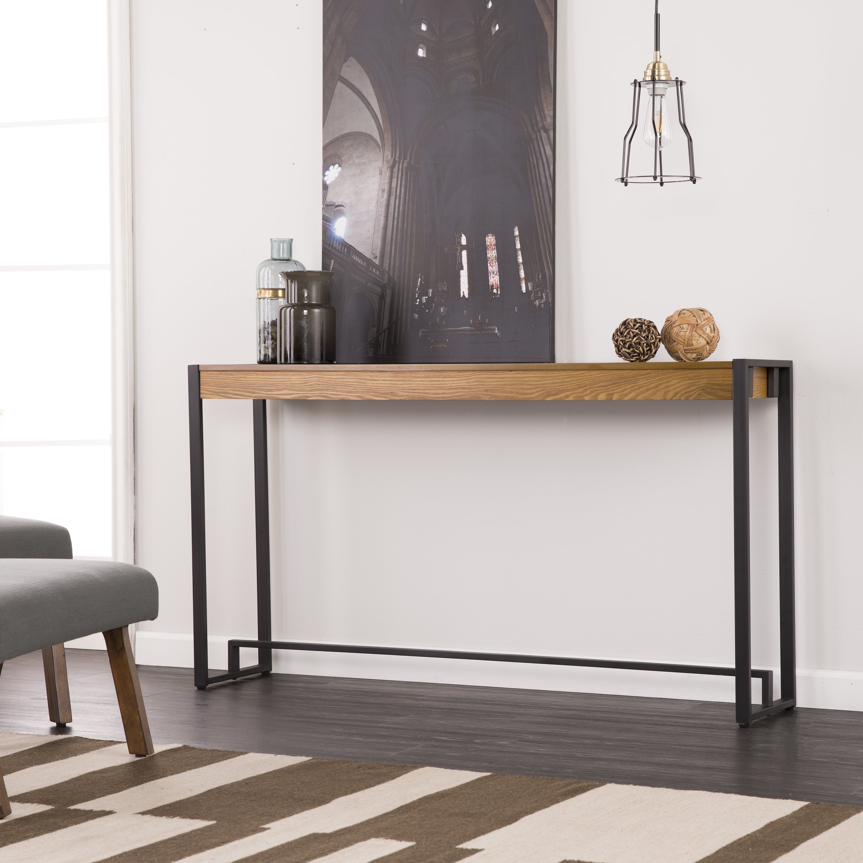 SEI Holly & Martin Macen Console - Weathered Gray Oak w/ Black ...