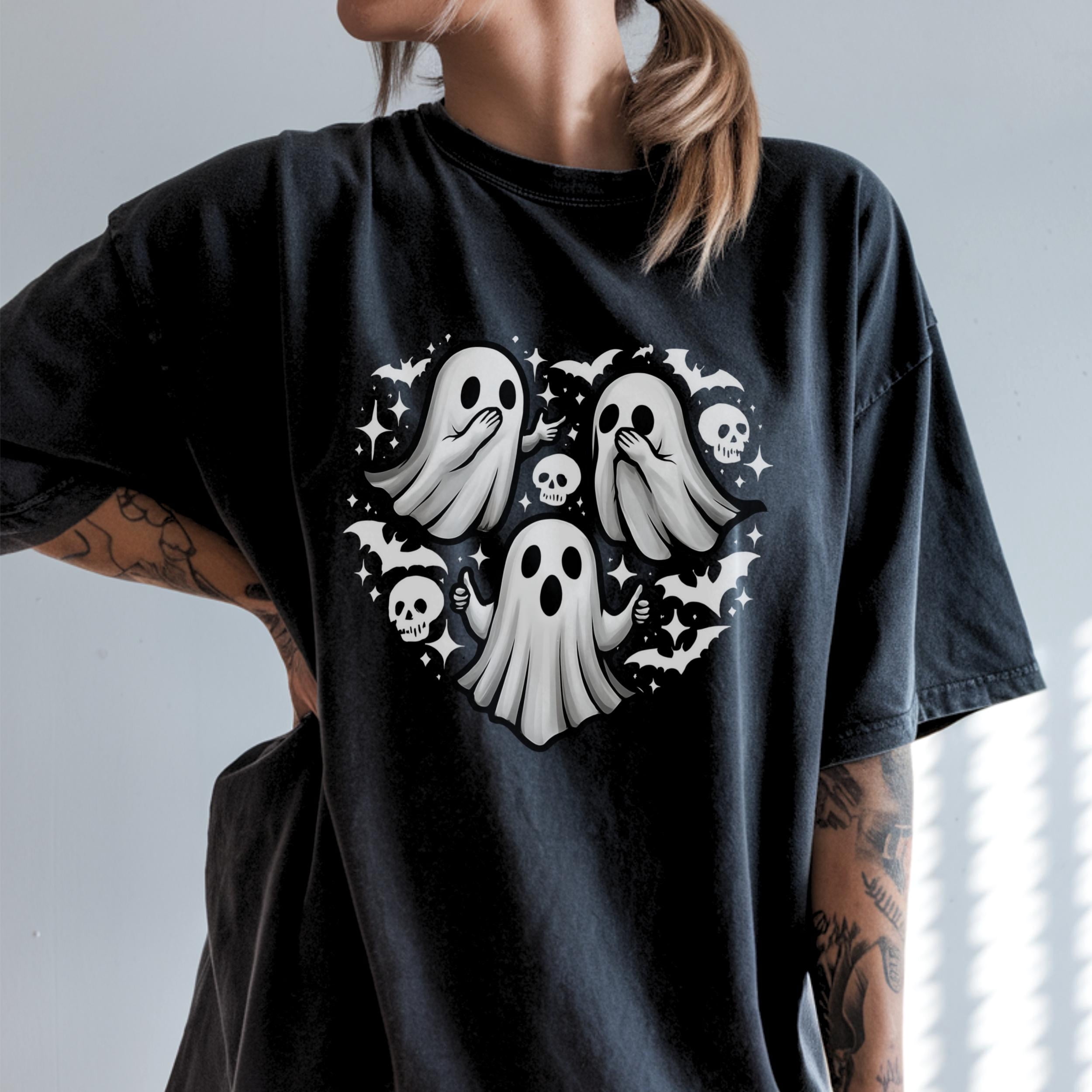 SEIKEMS 3 Ghosts, Bats & Skeletons T-shirt | Spooky Gothic Graphic Tee ...