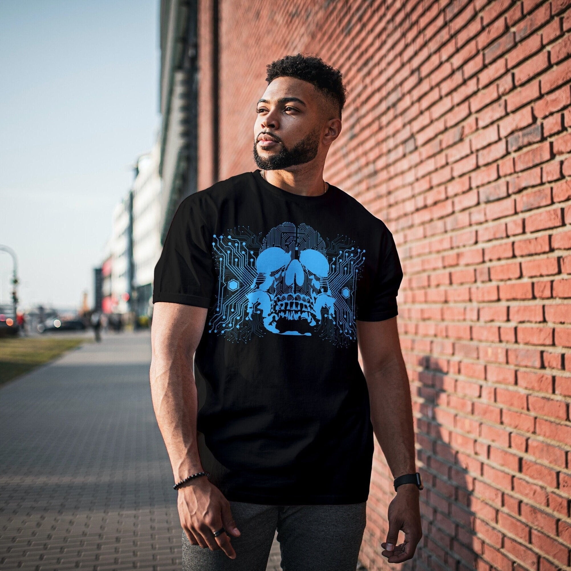 SEIKEMS Cyberpunk Shirt - Skull T-Shirt | Futuristic Circuitry Design ...