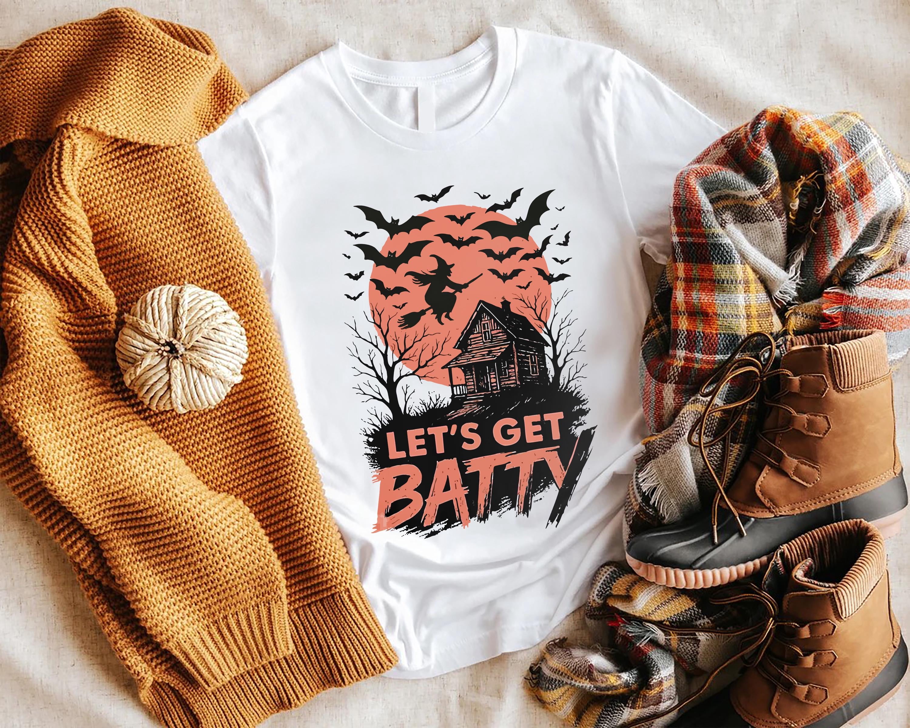 SEIKEMS Let's Get Batty Shirt, Witch Shirt, Spooky Witch Scene ...