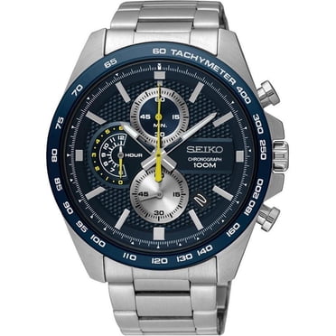 Seiko Chronograph Quartz Men's Watch, Champagne Dial, Black Leather ...