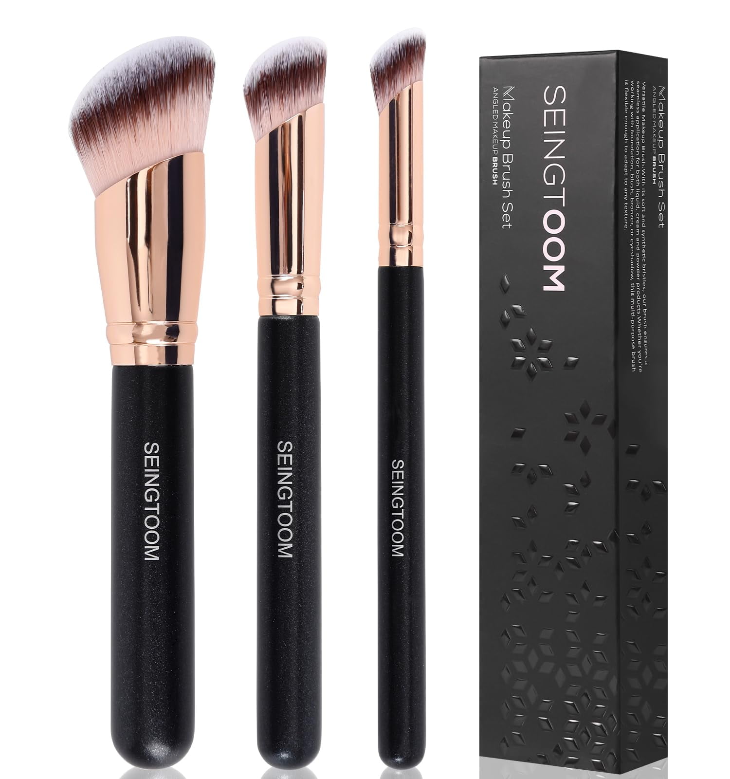 SEINGTOOM Angled Foundation Brush IFF17 Contour Conceal Brush Set, 3Pcs Angled Synthetic Kabuki ...