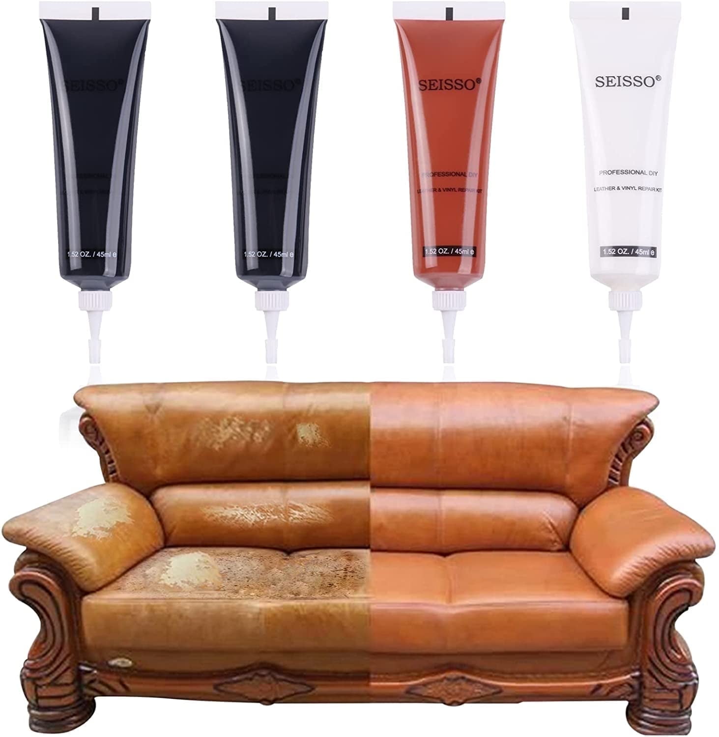 SEISSO Leather & Vinyl Repair Cream Kit, 4 Pack, 3 Colors, No Heat ...