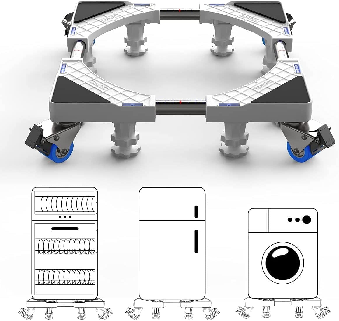 SEISSO Adjustable Washing Machine Base with 4 Feet 4 Wheels, Multi ...