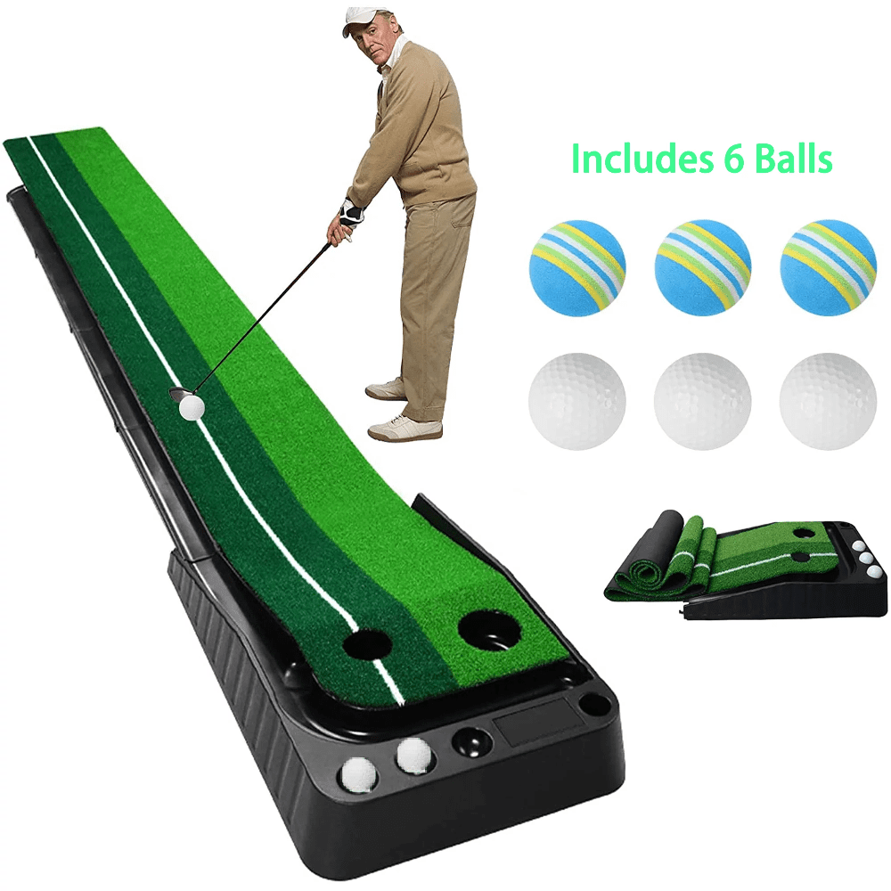 SEISSO Indoor Golf Putting Green Trainer with Double Hole, Auto Ball ...