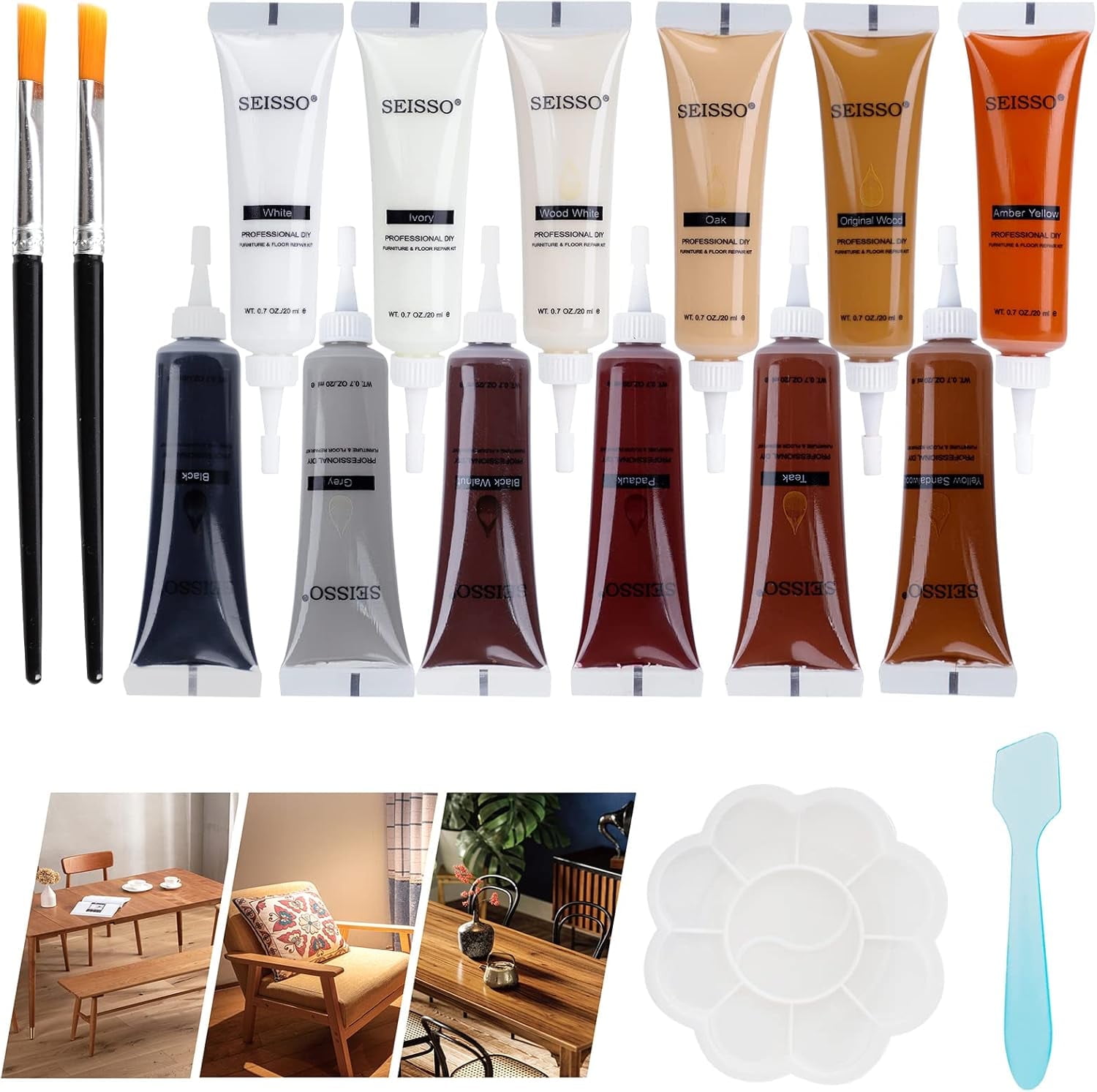 SEISSO Wood Scratch Repair Kit, 12 Colors Wood Filler Putty for ...