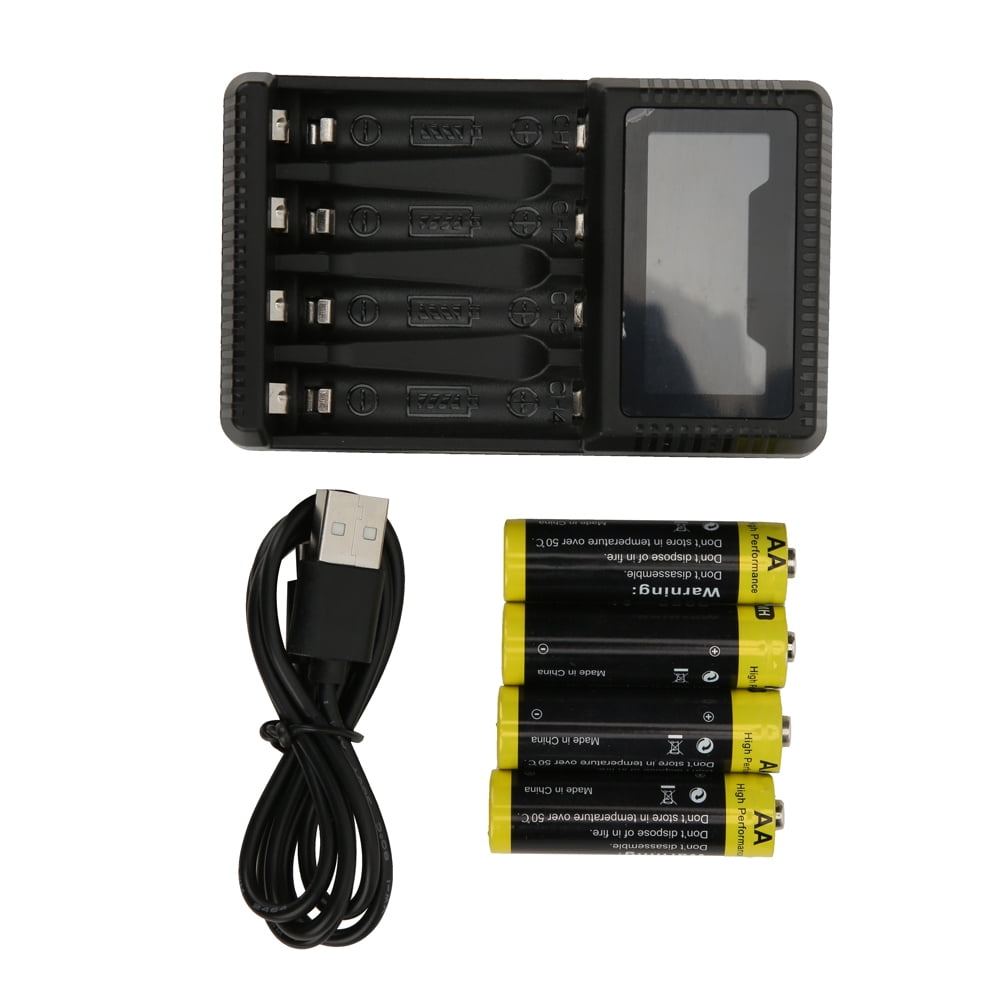 SEIVI 4 Slot LCD Display Screen USB Battery Charger for AA AAA Ni-MH ...