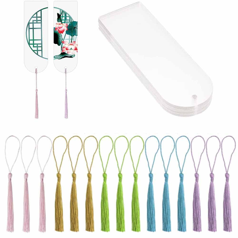 SEIWEI 15PCS Clear Acrylic Blank Bookmarks with Tassels DIY Rectangle ...