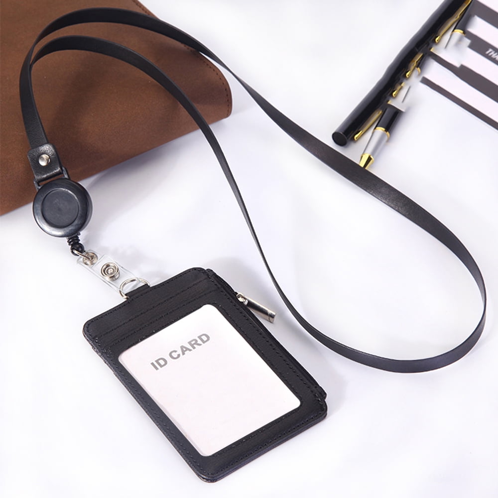 SEIWEI Card Holder Badge Cover with Key Ring PU Lanyard Telescopic ...