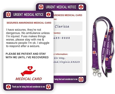 SEIZURES Medical Card with Writable Panel and Patterned Lanyard ...