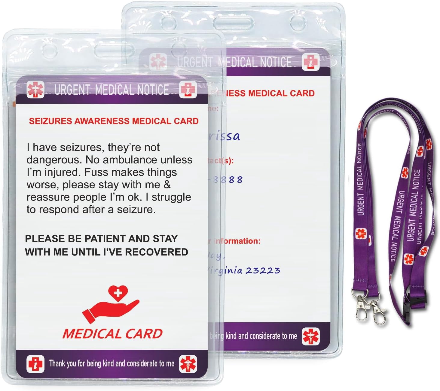 RAYCCI 2PCS Seizures Medical Information Card with Writable Panel ...