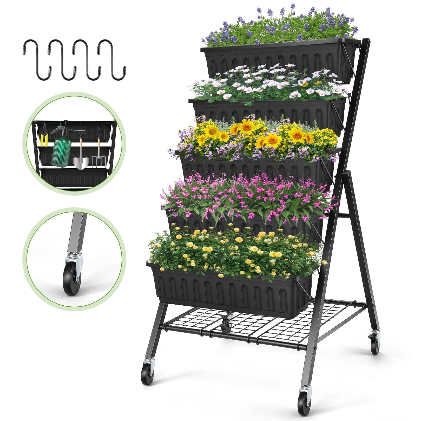 Costway 4 FT Vertical Raised Garden Bed 5-Tier Planter Box for Patio ...