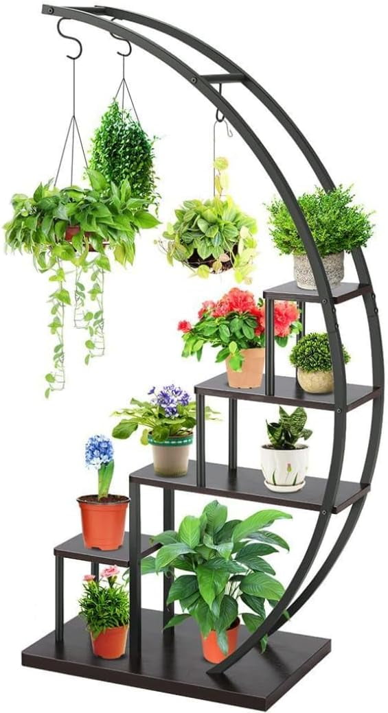 SEJOV 5 Tiers Metal Stand, Creative Half Moon Shape Ladder Flower Pot ...